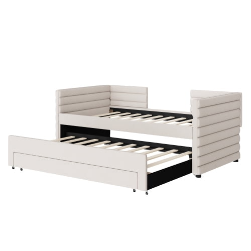 Twin Size Upholstered Daybed with Trundle and 3 Storage Drawers, Short ...