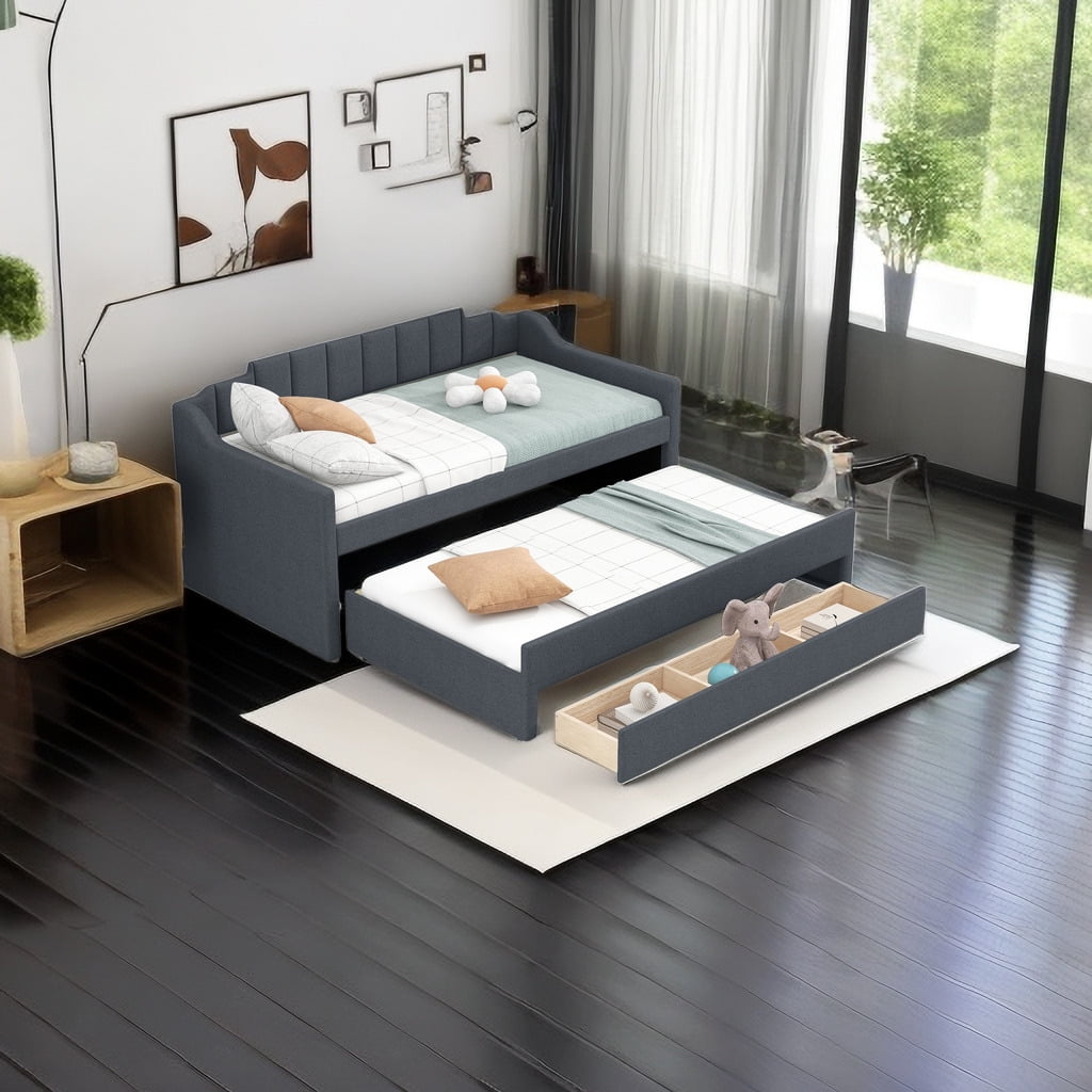 Twin Size Upholstered Daybed with Trundle and Storage Drawers Modern ...