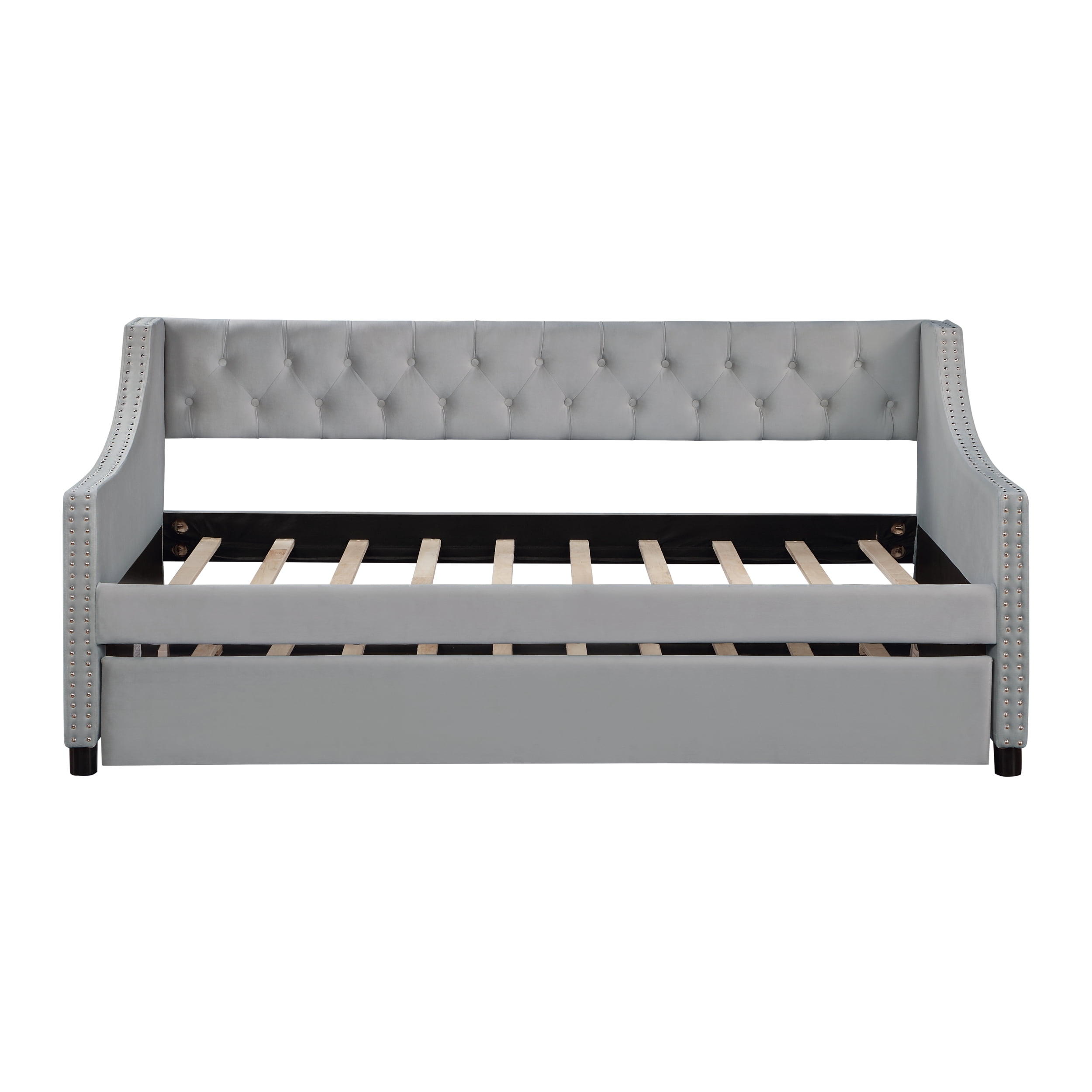 Twin Size Upholstered Daybed with Trundle,Sturdy Wood Bedframe w ...
