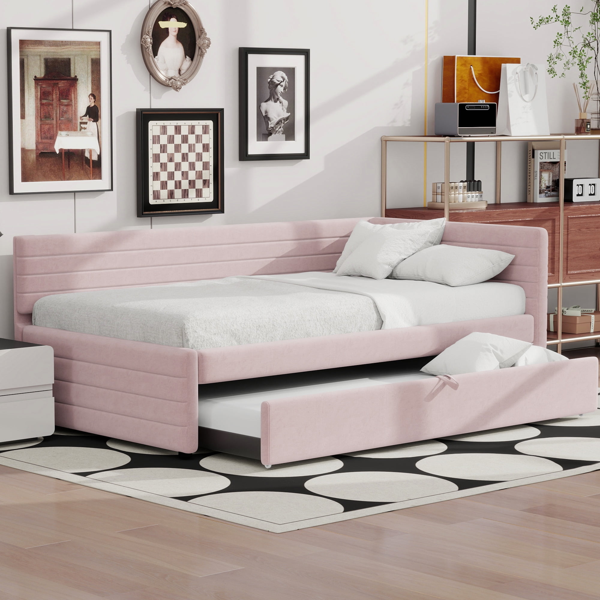 Twin Size Upholstered Daybed With Trundle, Pink - Walmart.com