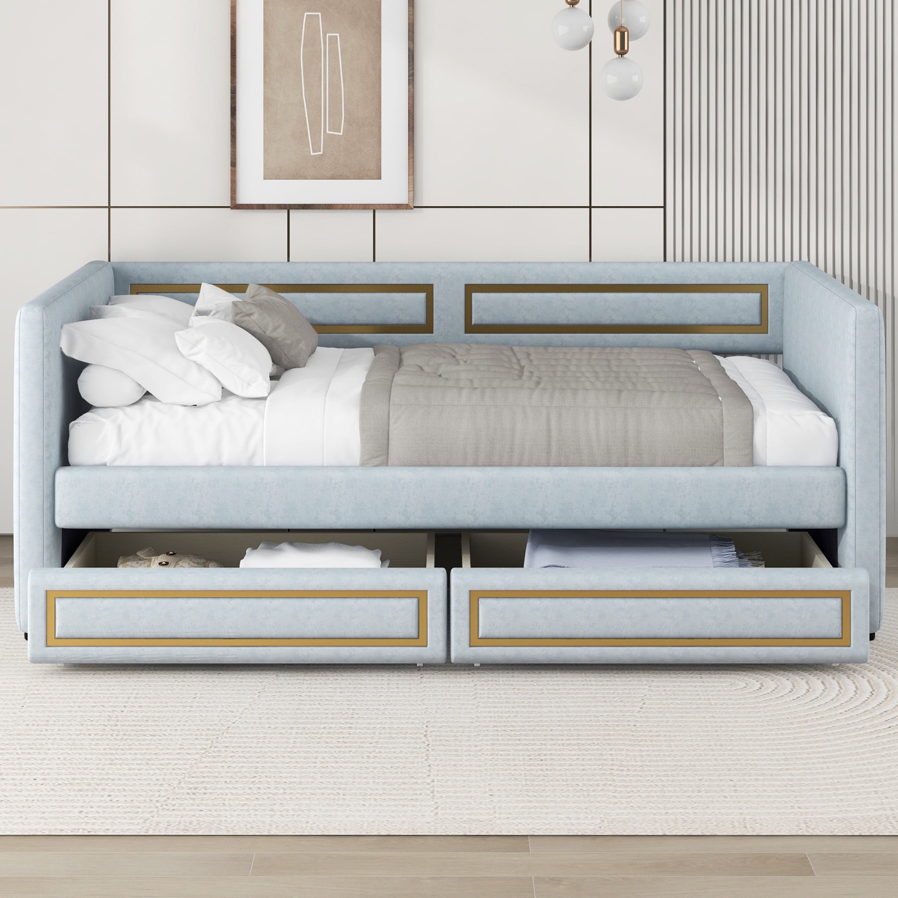 Twin Size Upholstered Daybed with 2 Storage Drawers, Modern Sofa Bed ...
