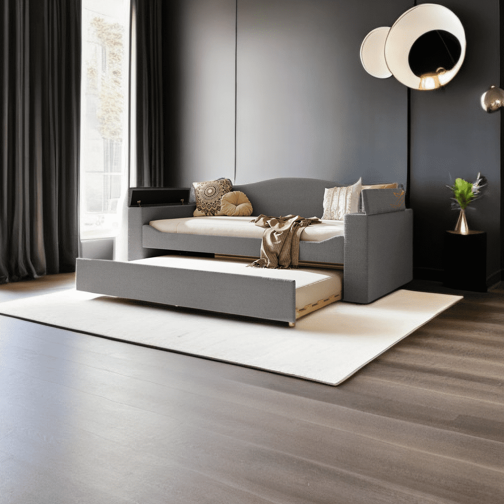 Twin Size Upholstered Daybed with Storage Armrests, Trundle and Latest ...