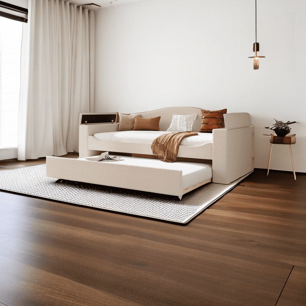 Twin Size Upholstered Daybed with Storage Armrests, Trundle and Latest ...