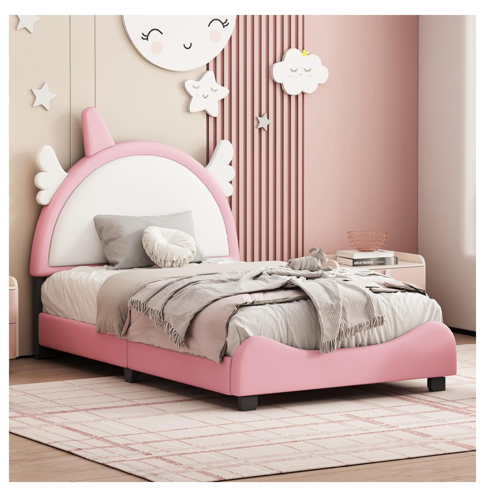Twin Size Upholstered Platform Bed Frame with Padded Headboard and ...