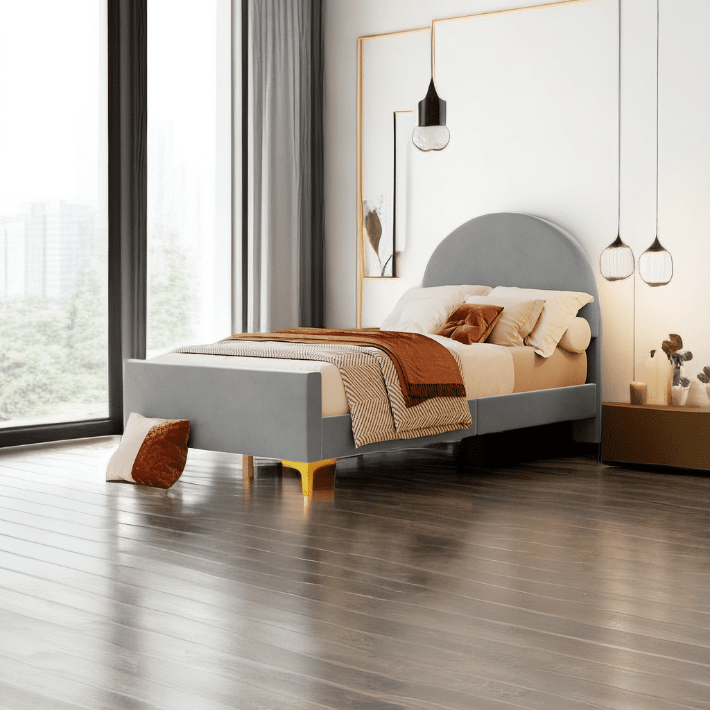 Twin Size Upholstered Platform Bed with Classic Semi-Circle Shaped ...