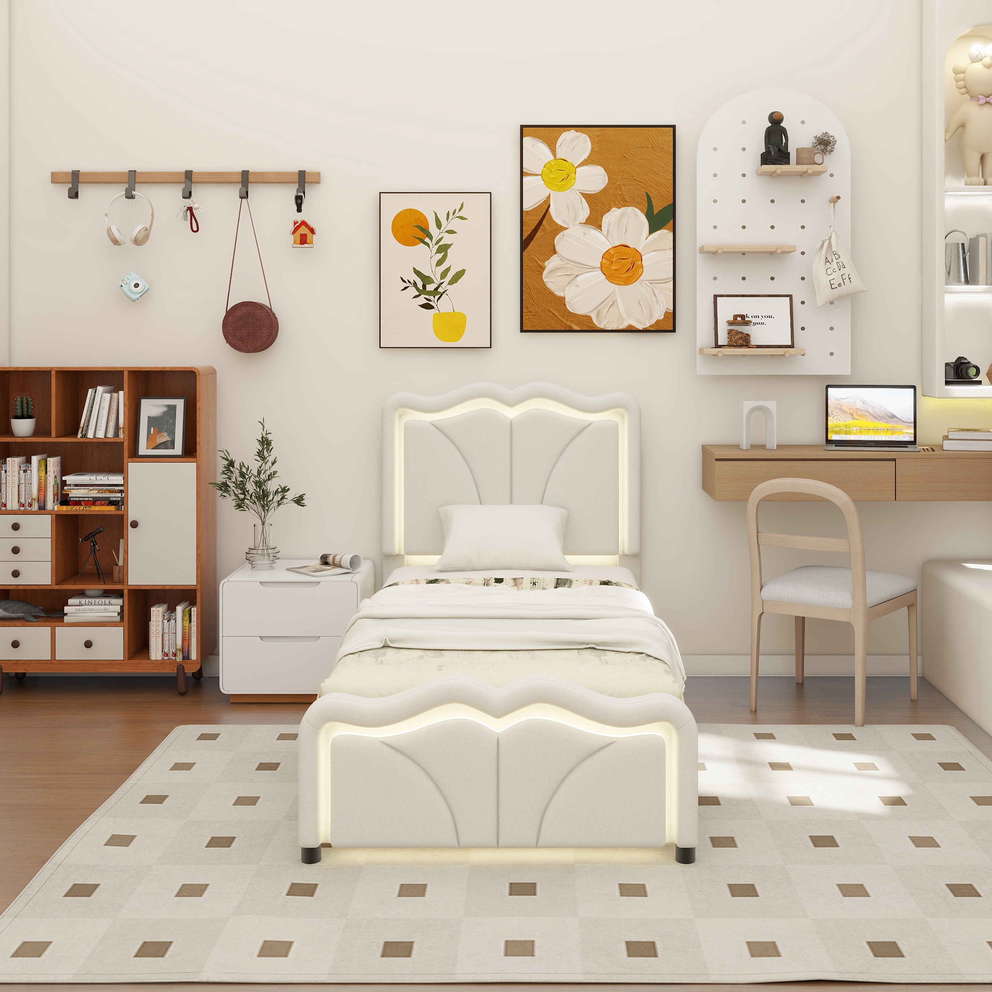 Twin Size Upholstered Platform Bed with Curve Shaped and Height ...
