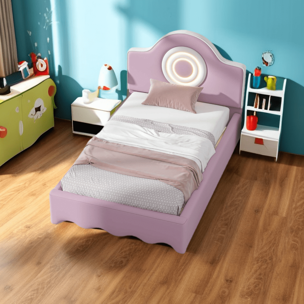 Twin Size Upholstered Platform Bed with LED Headboard, Modern Flannel ...