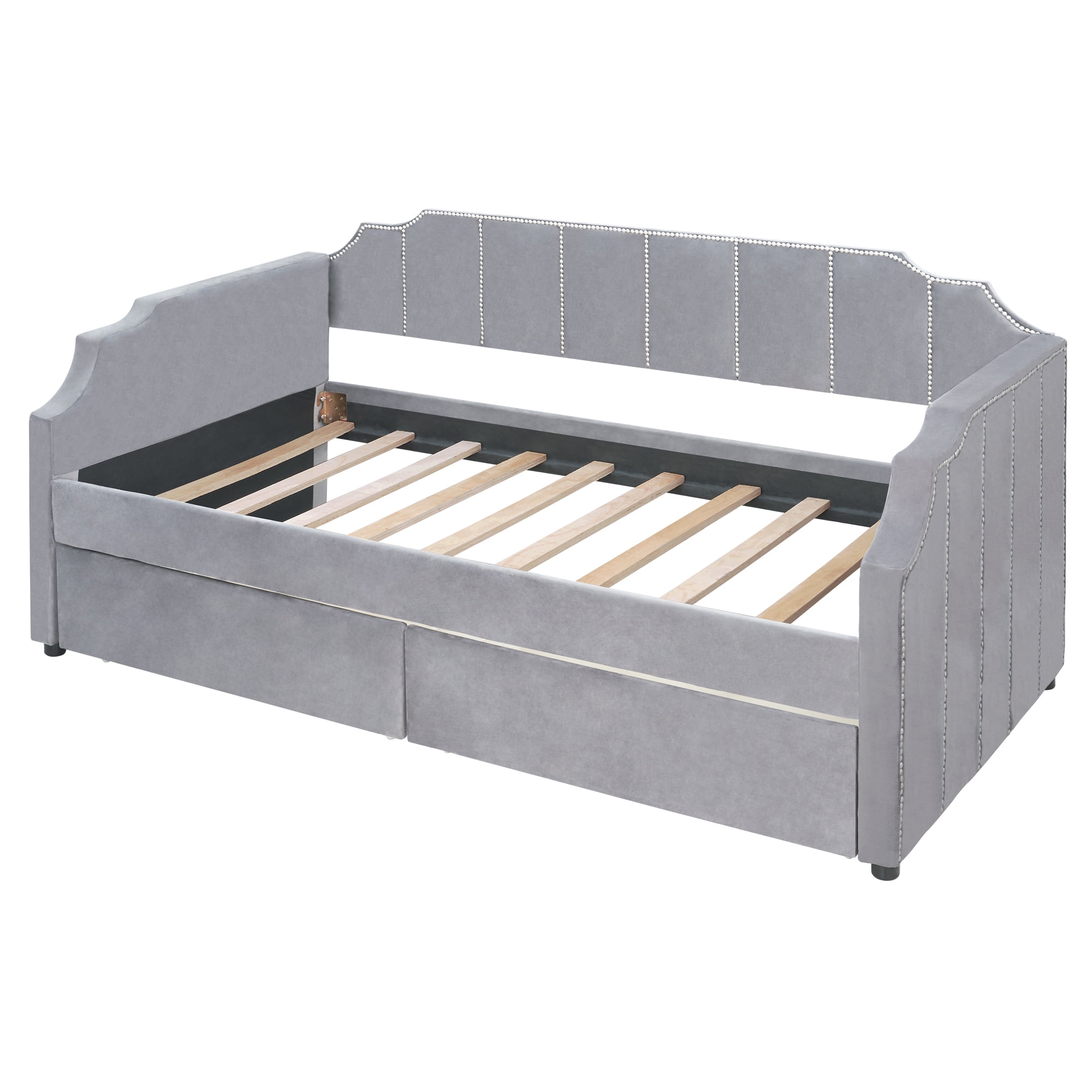 Twin Size Upholstered daybed with Drawers, Wood Slat Support, Gray ...