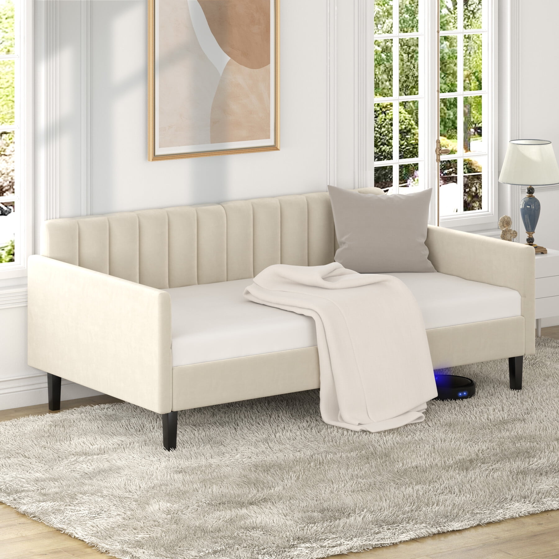 Twin Size Velvet Upholstered Daybed,Lavish Modern Sofa Bed Frame with ...