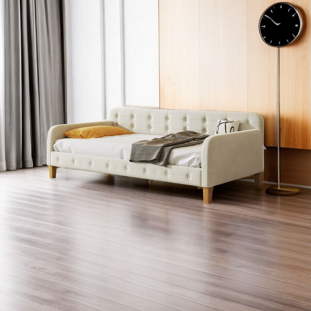 Twin Size Velvet Upholstered Dayed with Button Tufted Design and 4 Wood ...