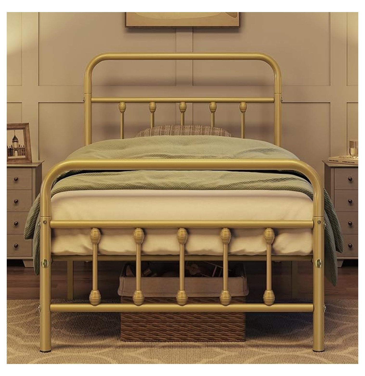 Twin Size Victorian Style Metal Bed Frame with Headboard/Mattress ...