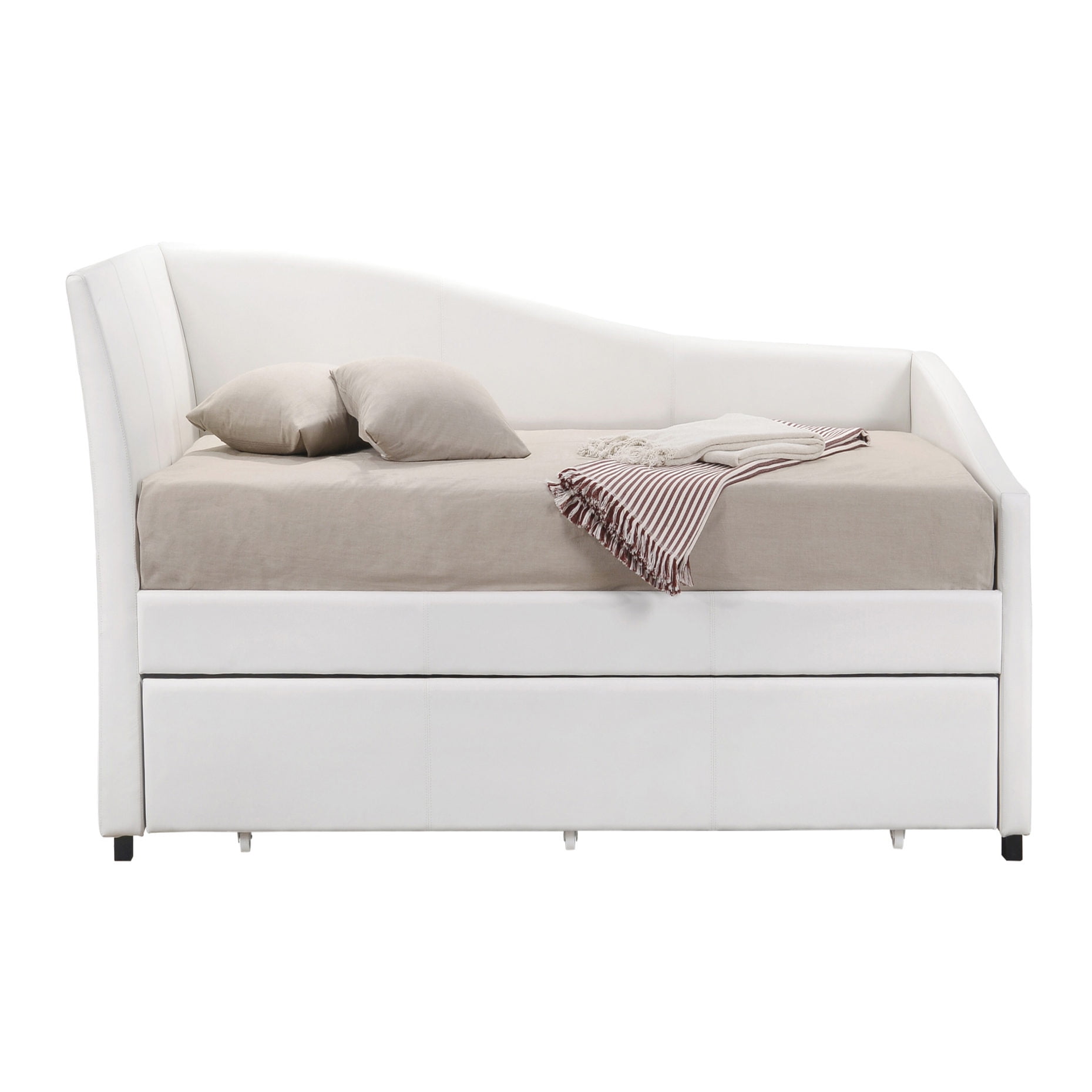 Twin Size White Daybed with Trundle and Sloped Back - Stylish and ...