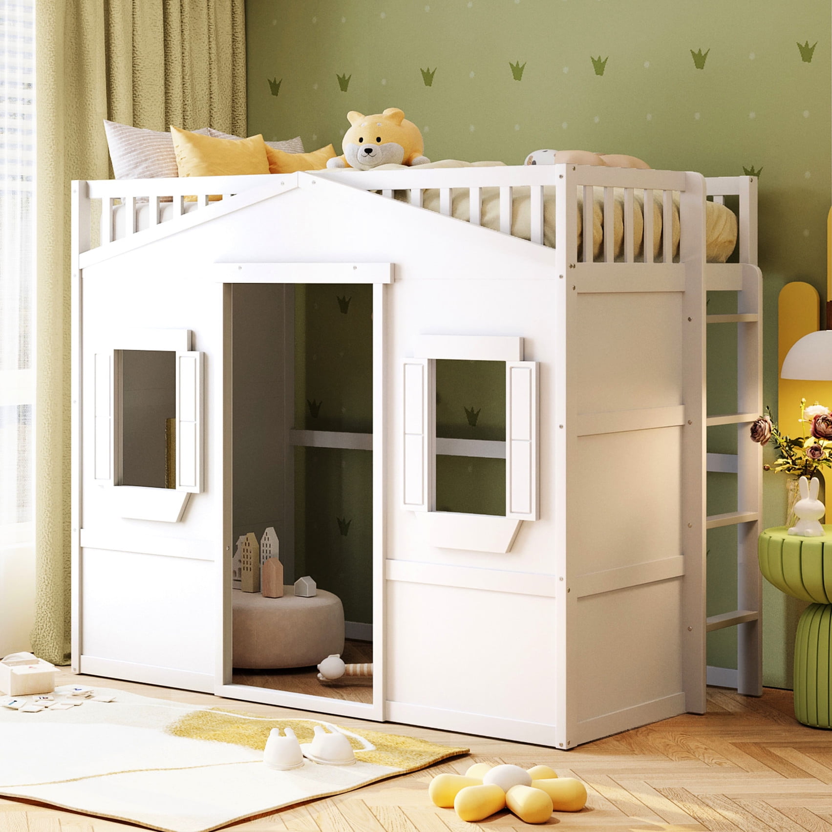 Twin Size White Loft Bed with Ladder | Sturdy Structure, Free Air ...