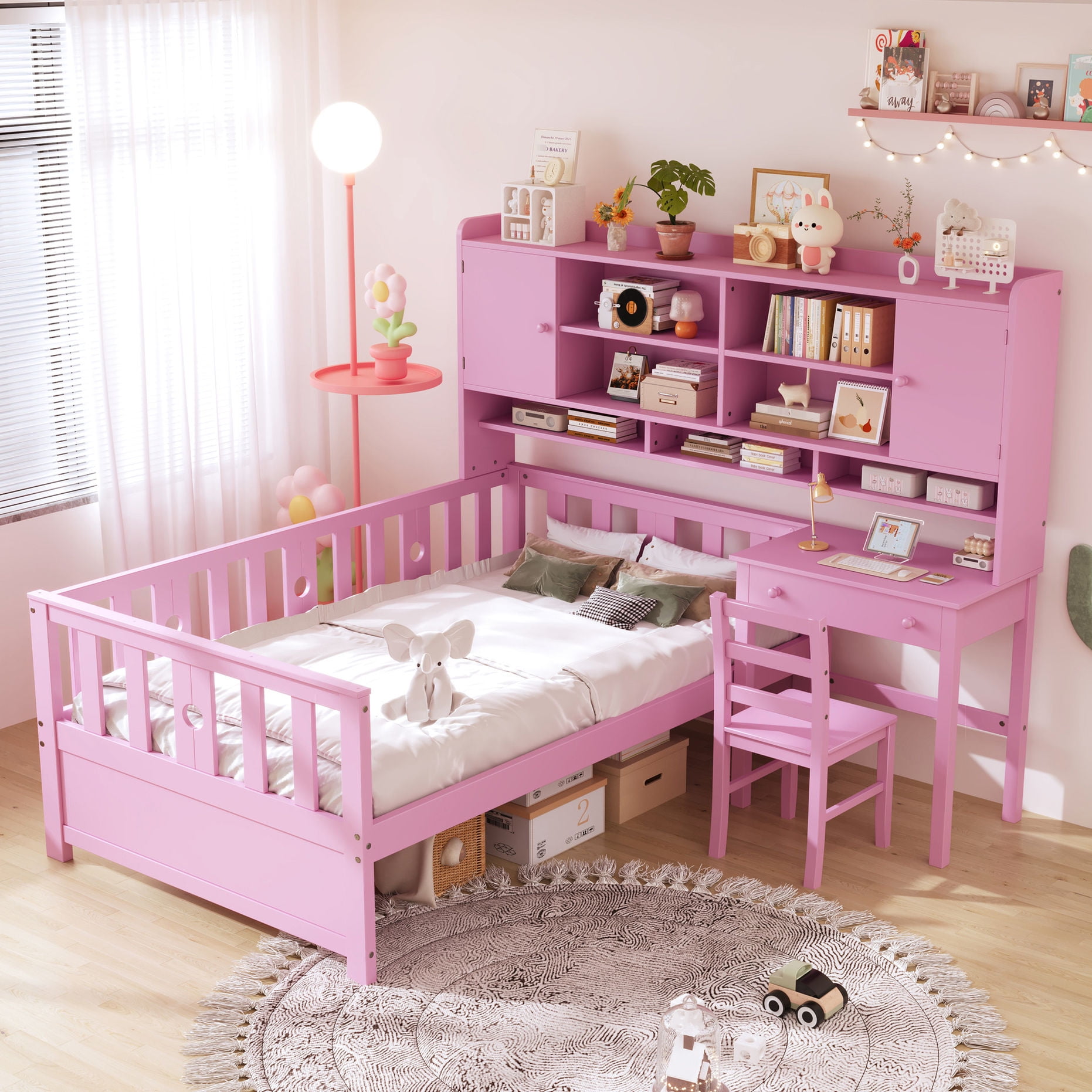 Twin Size Wood Bed With Productive Desk, Harmonious Chair And Built-in ...