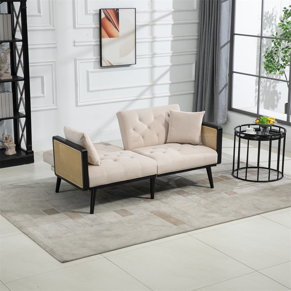 Twin Sleeper Sofa Bed with 2 Pillows, Velvet Convertible Futon Couch ...