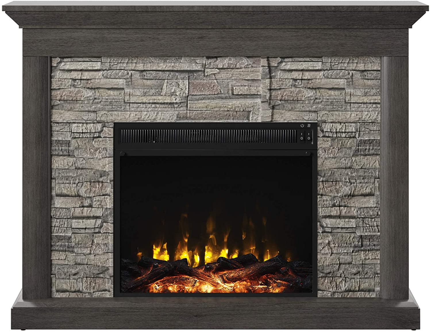 Twin Star Home 36"H Rustic Wall Mantel Electric Fireplace with Stacked ...