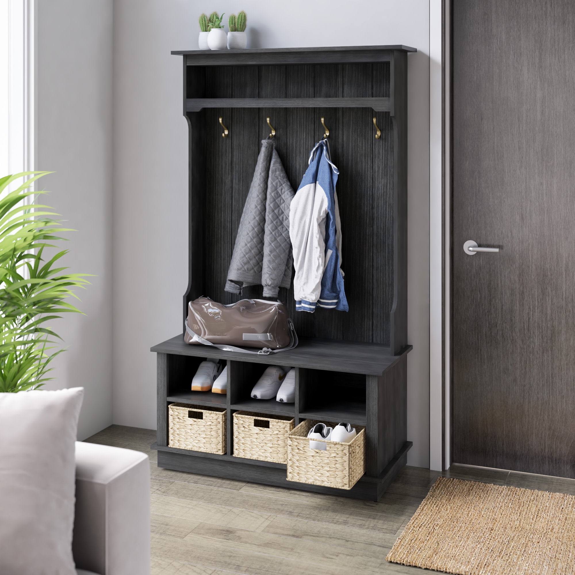 Twin Star Home 40" Hall Tree with Open Storage and Included Baskets ...