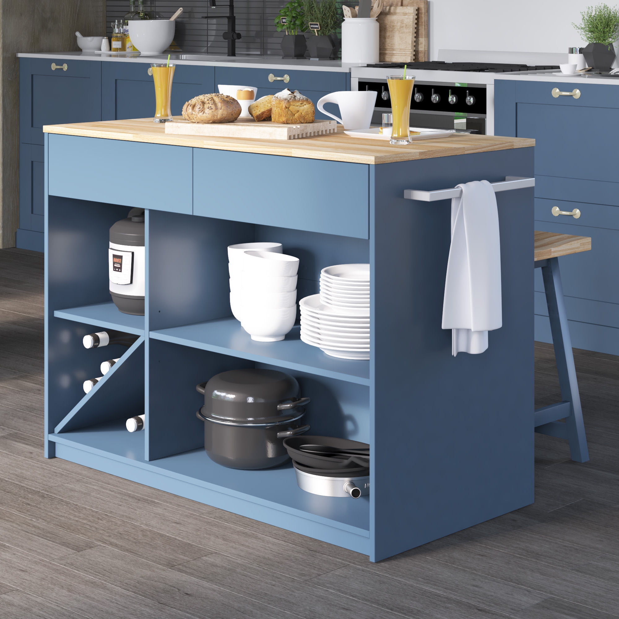 Twin Star Home 48" Kitchen Island, Fontana Blue - Walmart.com