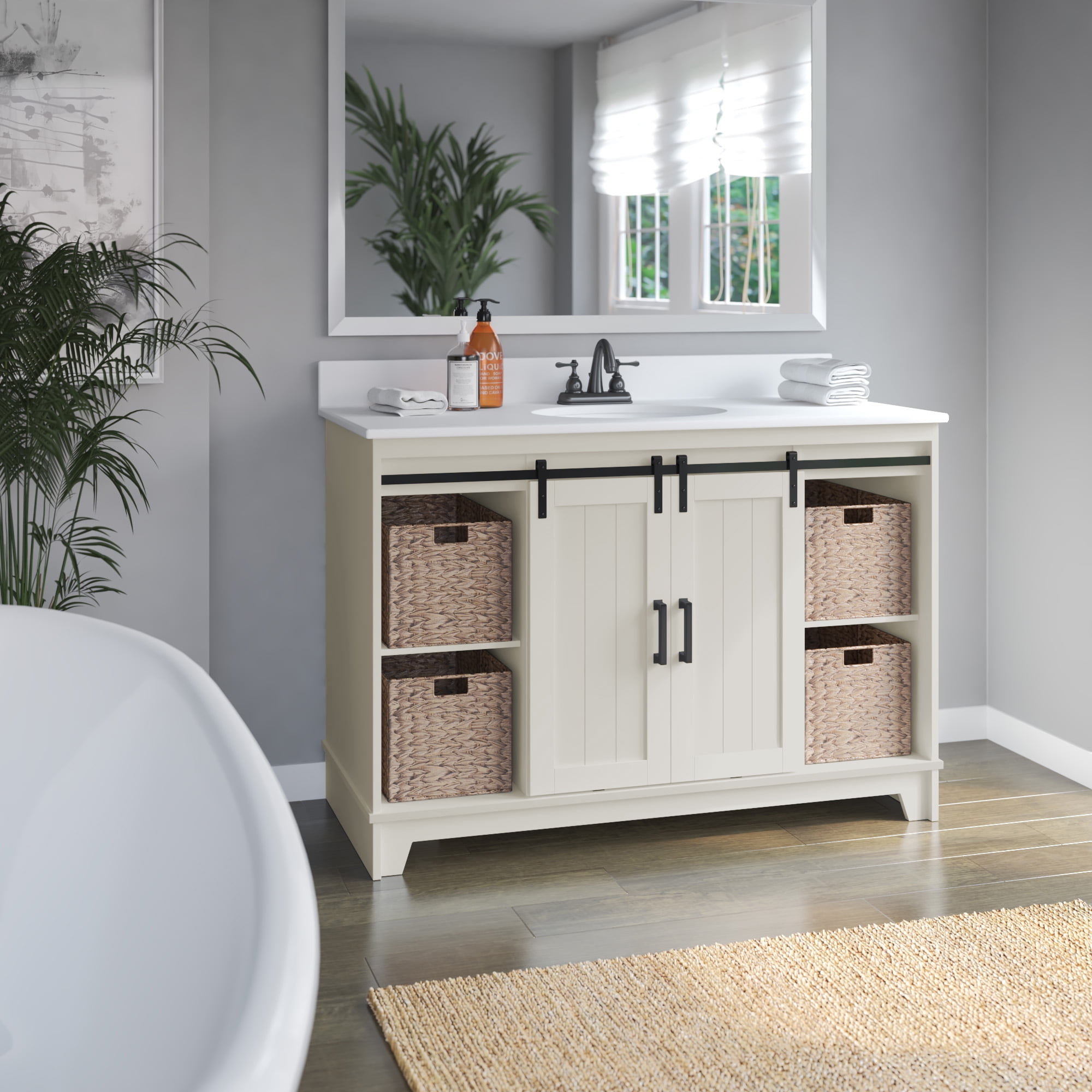 Twin Star Home 48" Sliding Barn Door Single Bathroom Vanity with 4 ...