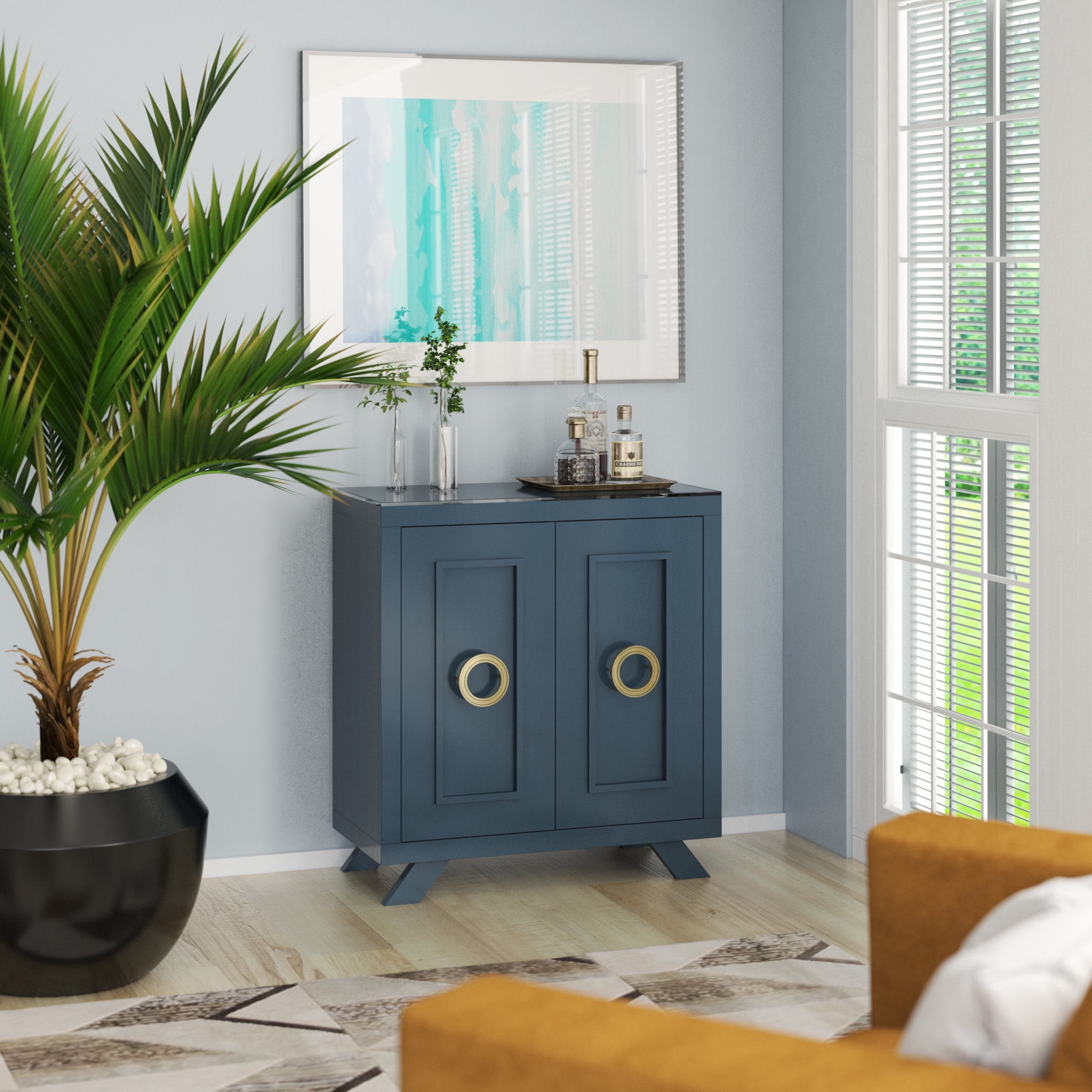 Twin Star Home Bar Cabinet with Stemware Rack, Fontana Blue - Walmart.com