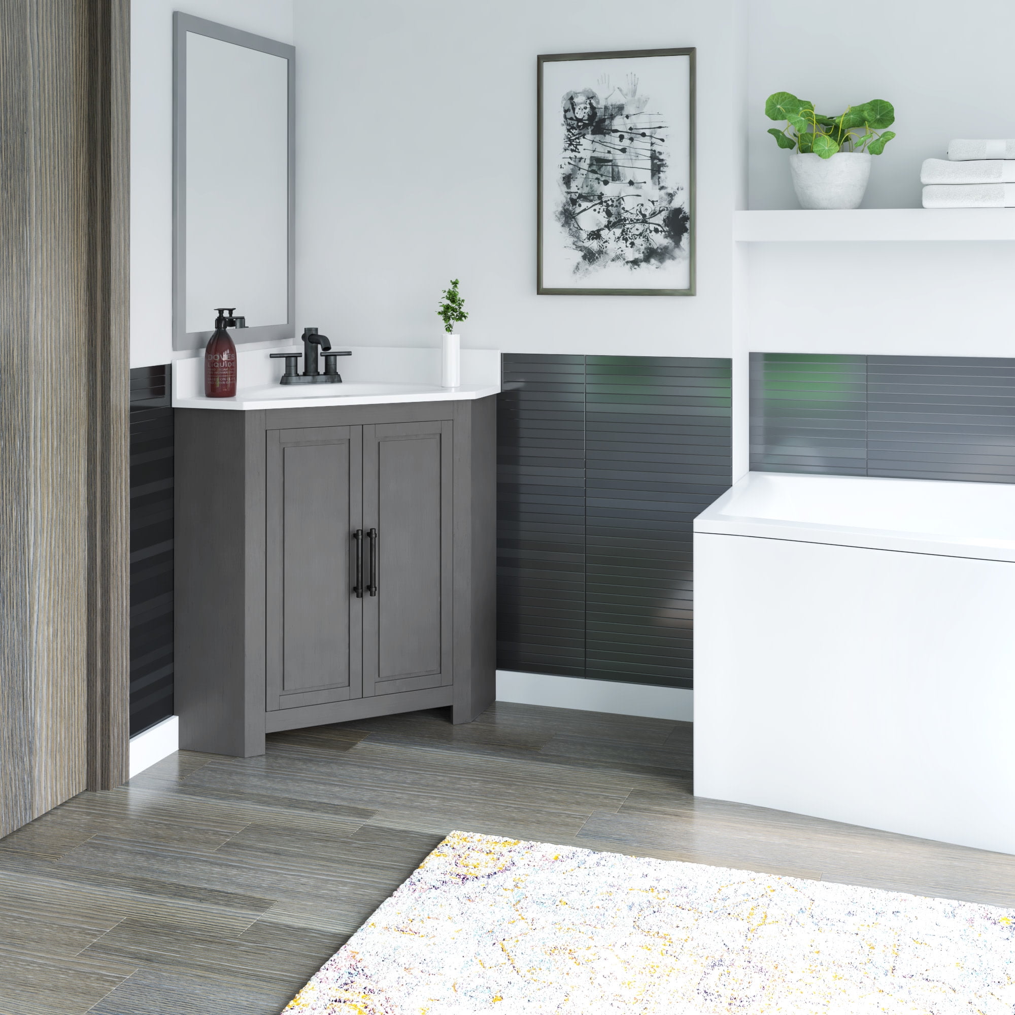 Twin Star Home Corner Bathroom Vanity, Antique Gray - Walmart.com
