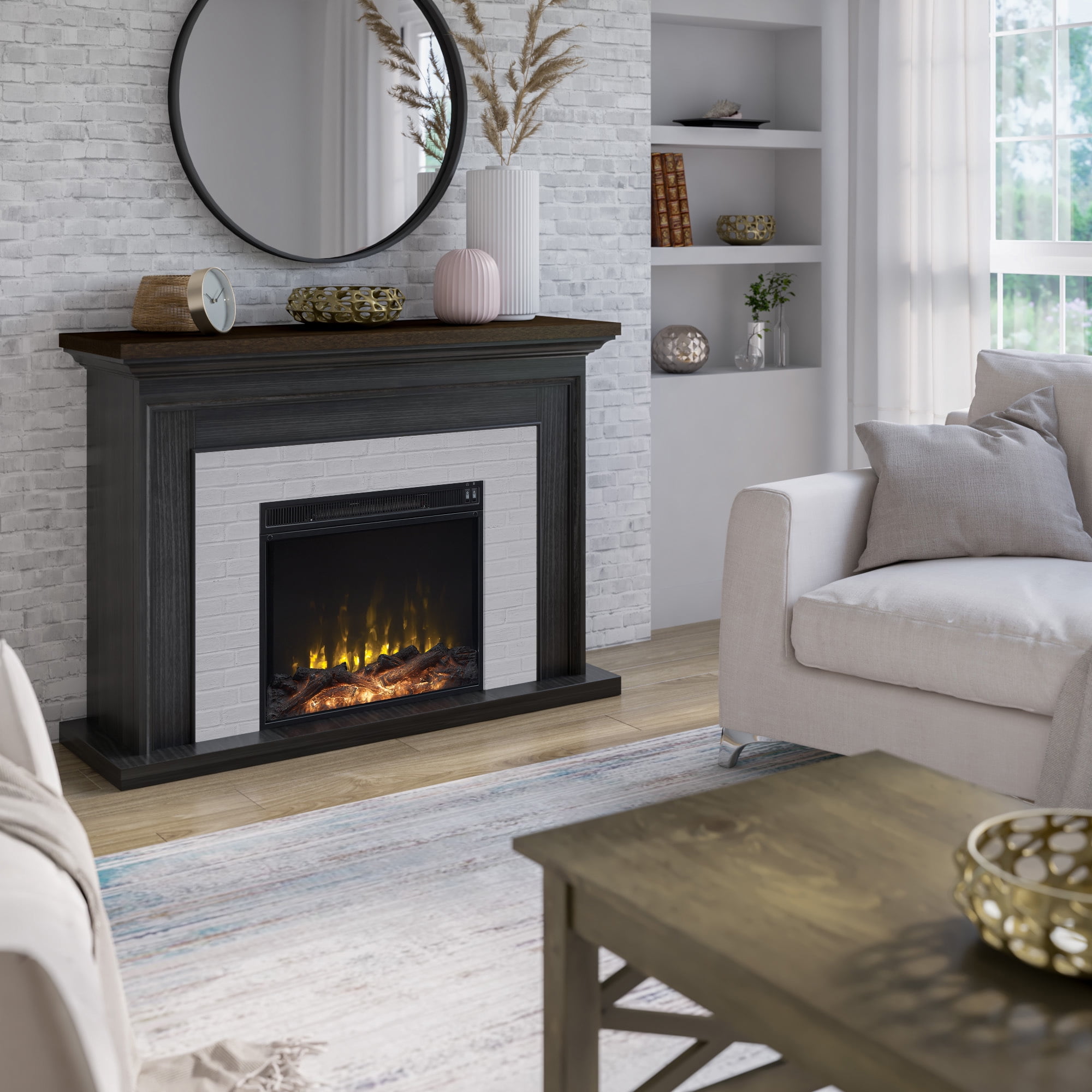 Twin Star Home Farmhouse Wall Mantel - 2Tone Black - Walmart.com