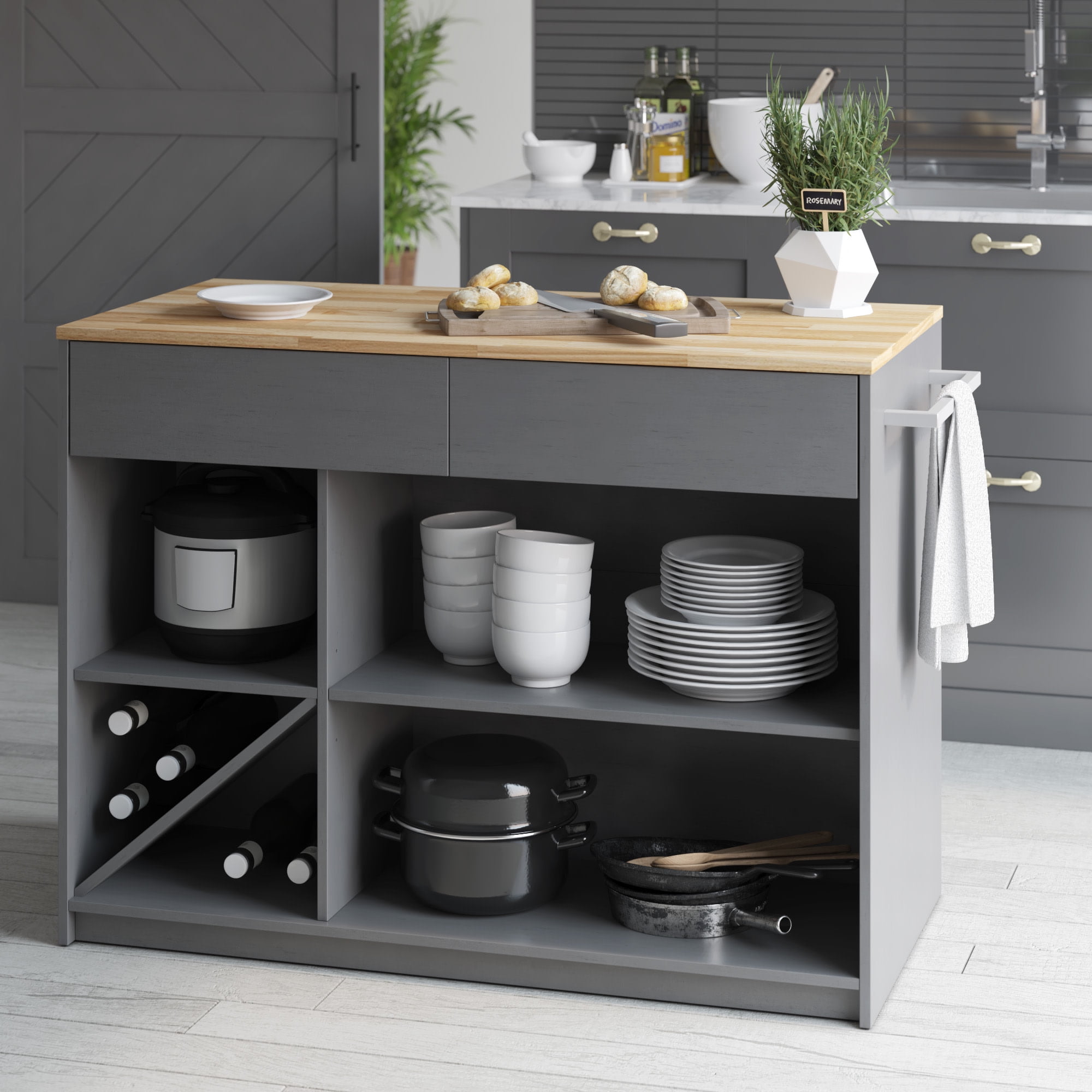 Twin Star Home 48" Kitchen Island, Antique Gray - Walmart.com