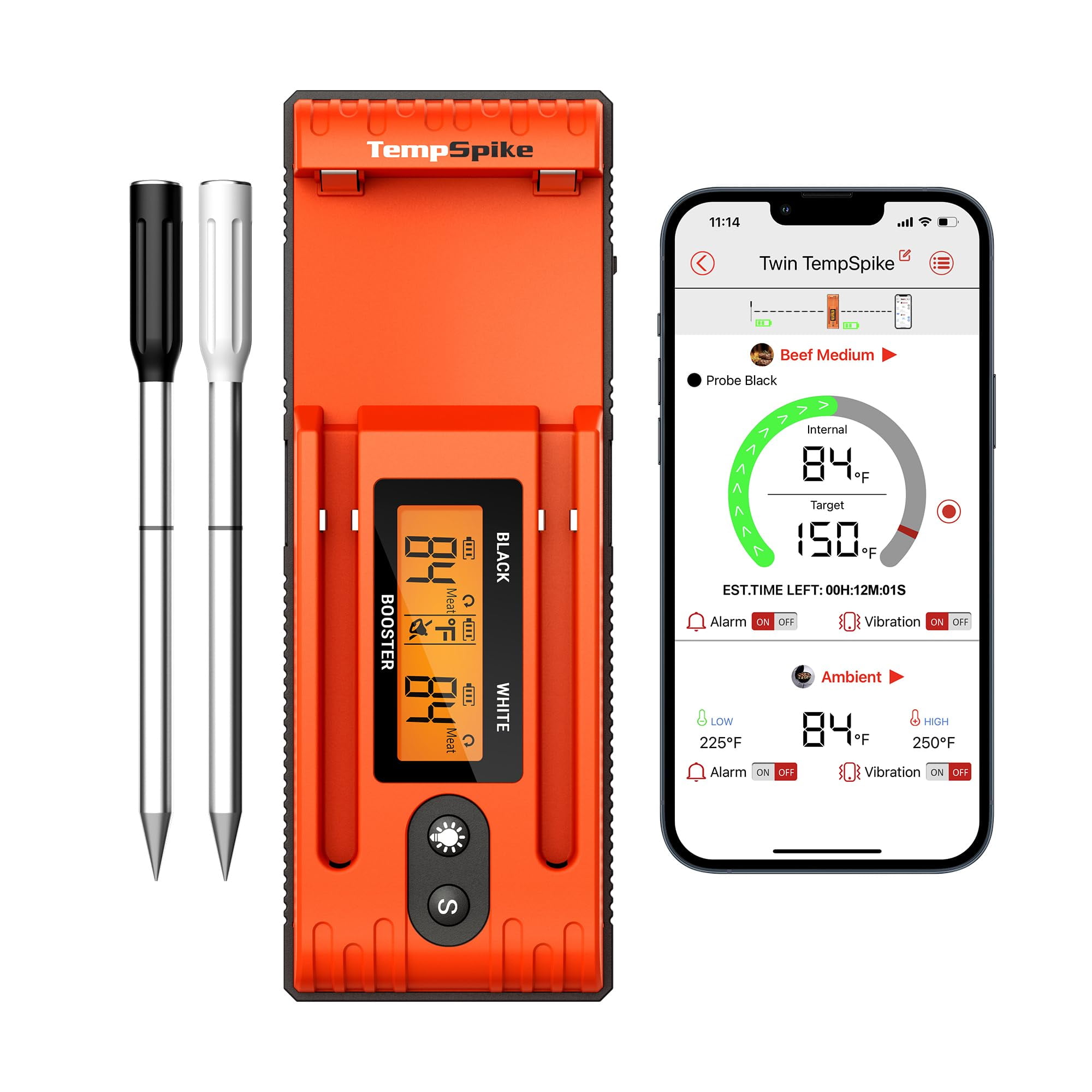 Twin TempSpike Wireless Meat Thermometer Digital with 2 Meat Probes ...