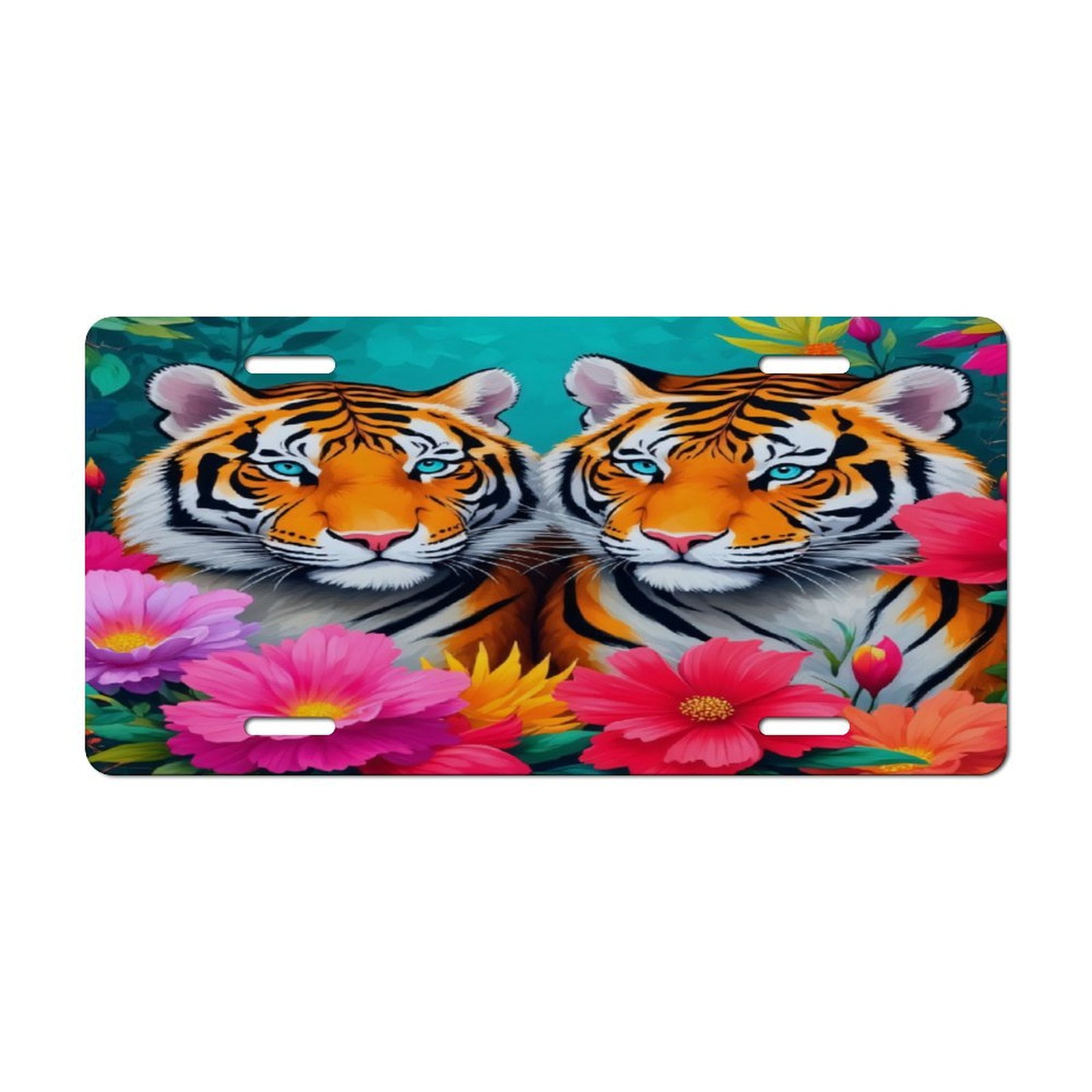 Twin Tigers in Floral Jungle Car Decorative Front License Plate,Vanity ...