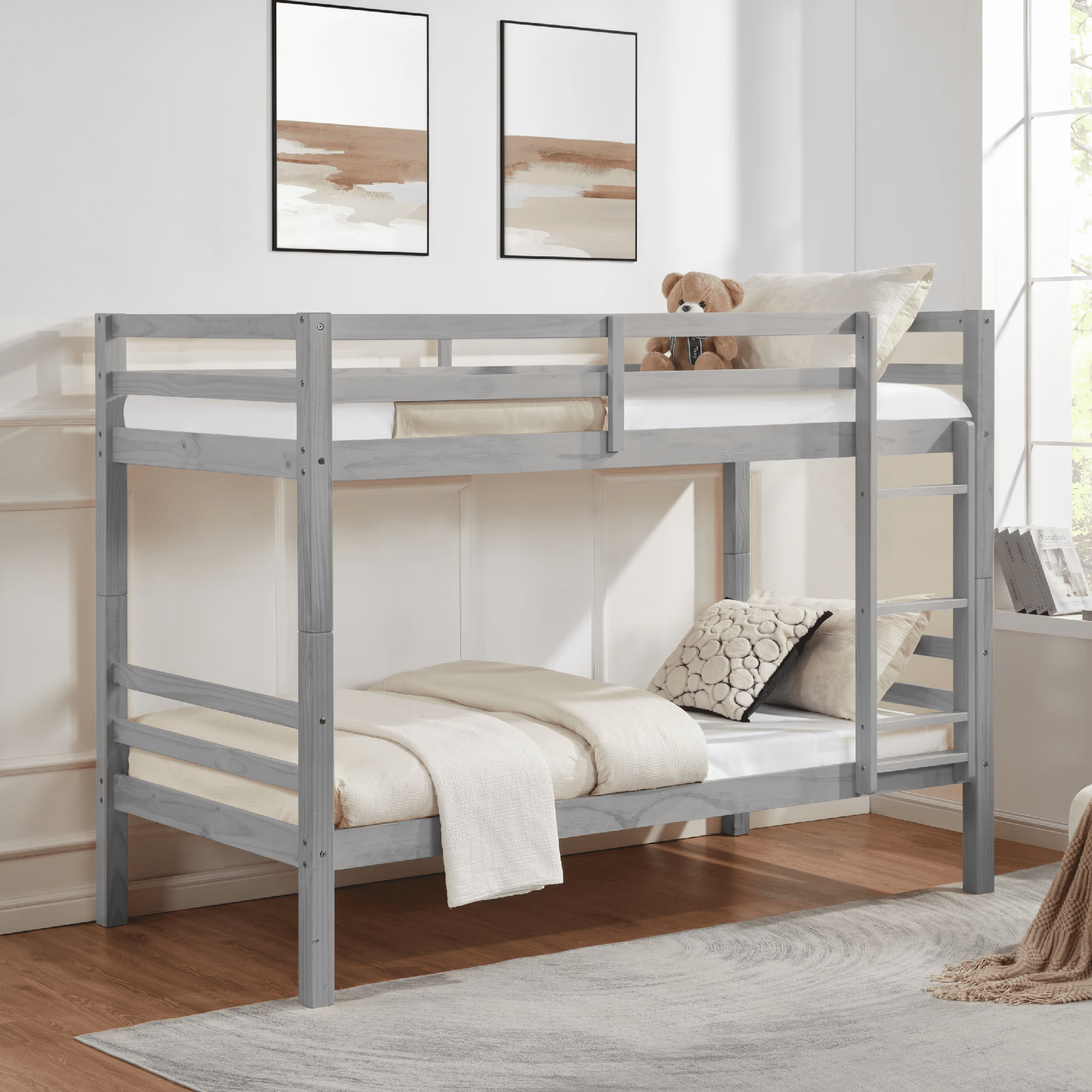 Twin over Twin Bunk Bed with Thick Posts,Wooden Bunk Bed with High ...