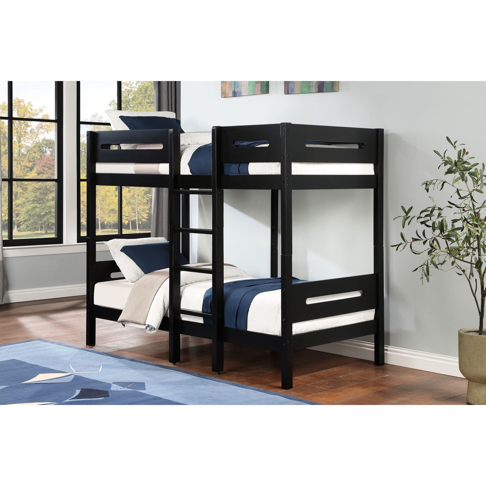 Twin/Twin Bunk Bed with Slats | Fully KD, 330lbs Load | Small Bedroom ...