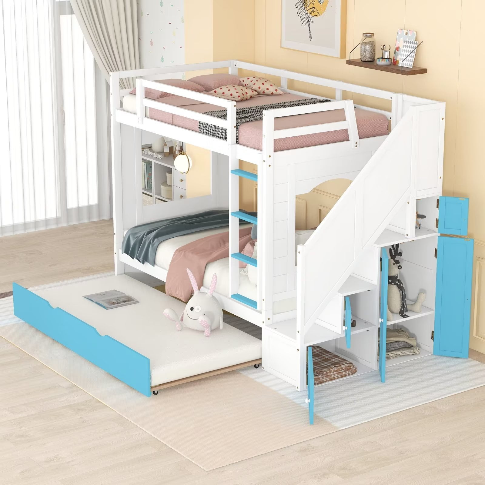 Twin/Twin Bunk Beds with Pull-out Trundle Bed, Wooden Playhouse Beds ...