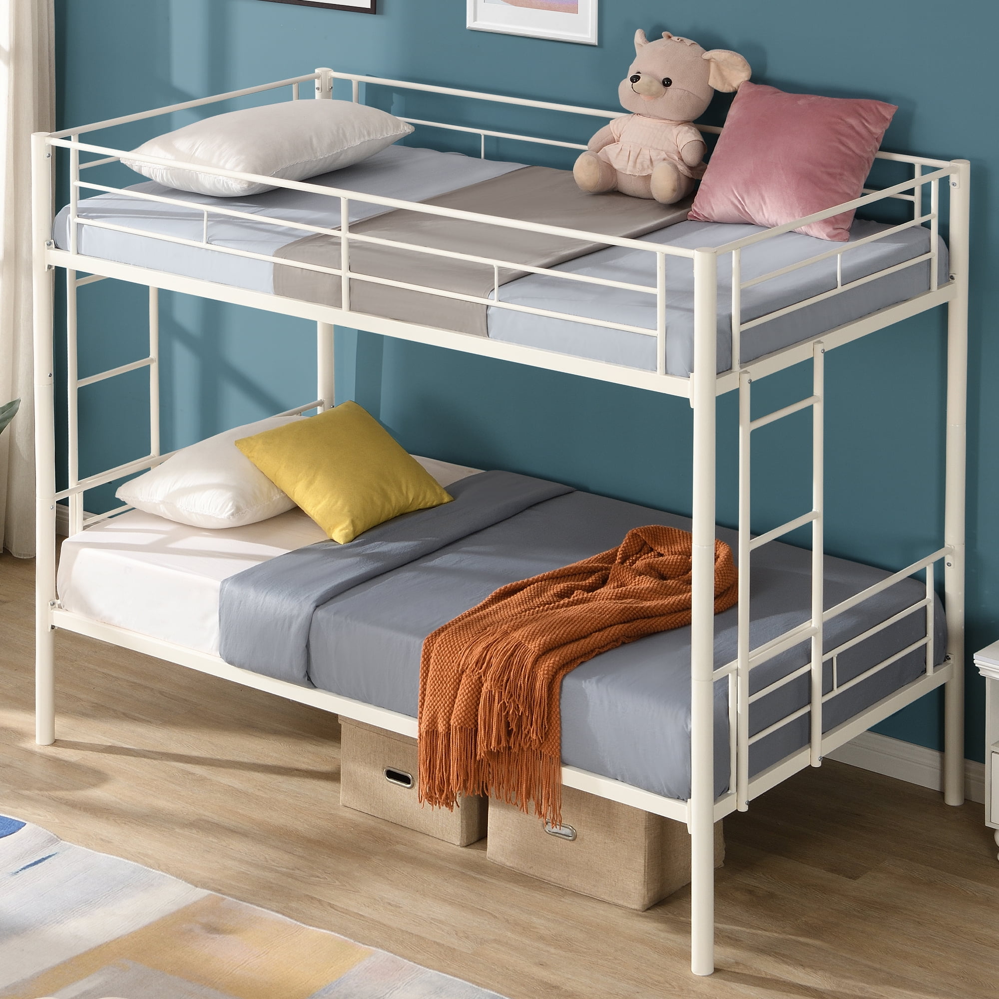 Twin Over Twin Metal Bunk Bed with 2 Ladder for Kids Bedroom,Heavy Duty ...