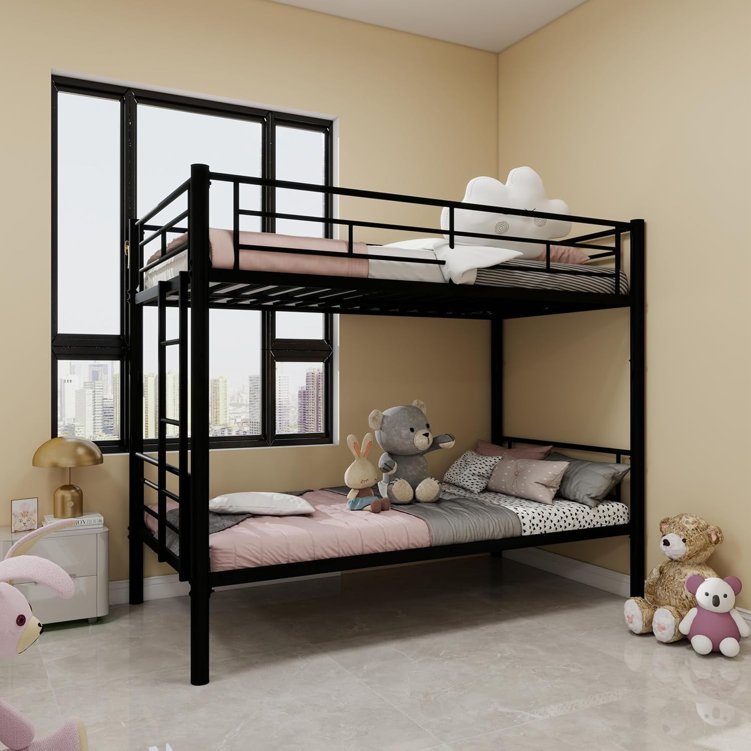 Twin Over Twin Metal Bunk Bed, Industrial Twin Bunk Beds Frame with ...