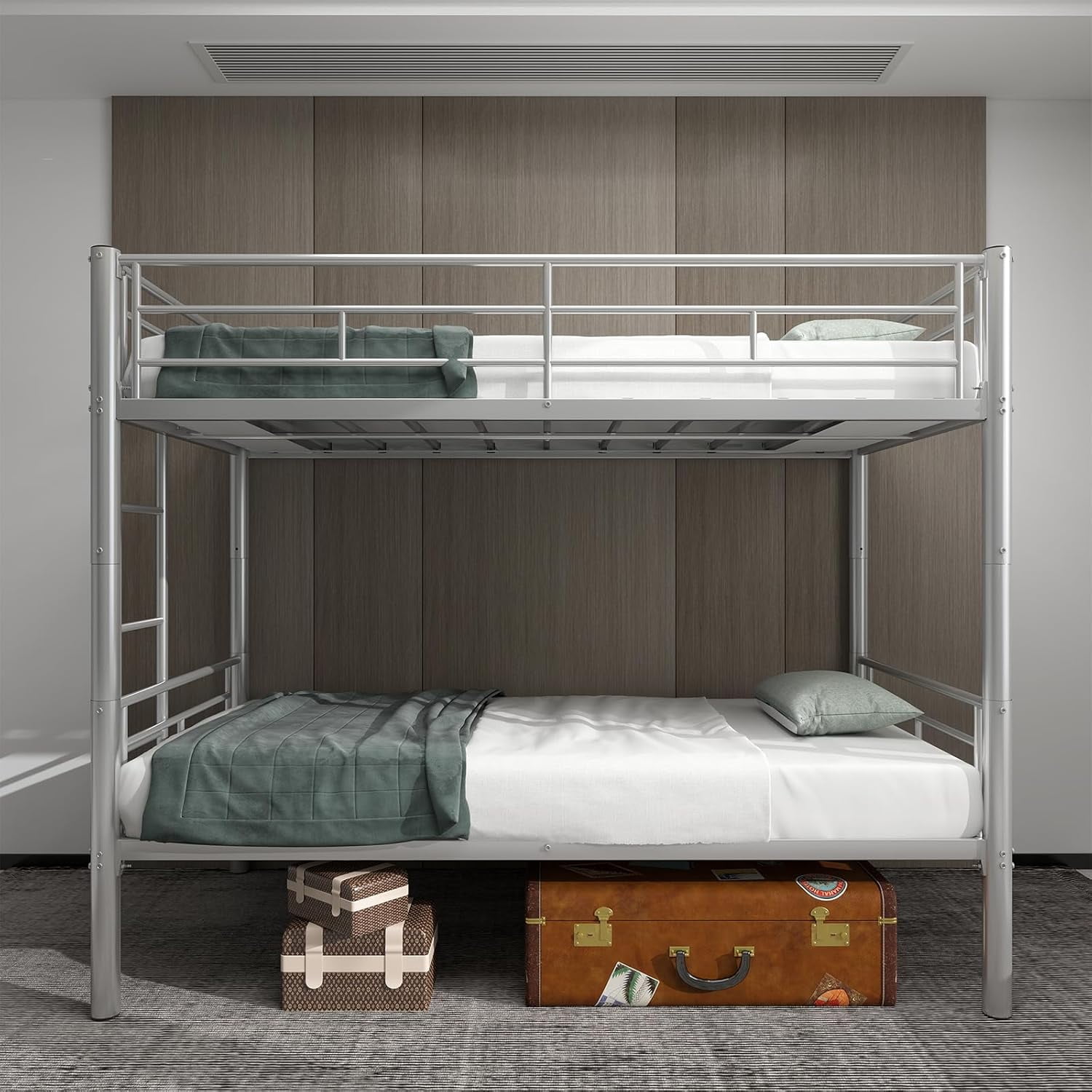 Twin Over Twin Metal Bunk Bed, Industrial Twin Bunk Beds Frame with ...