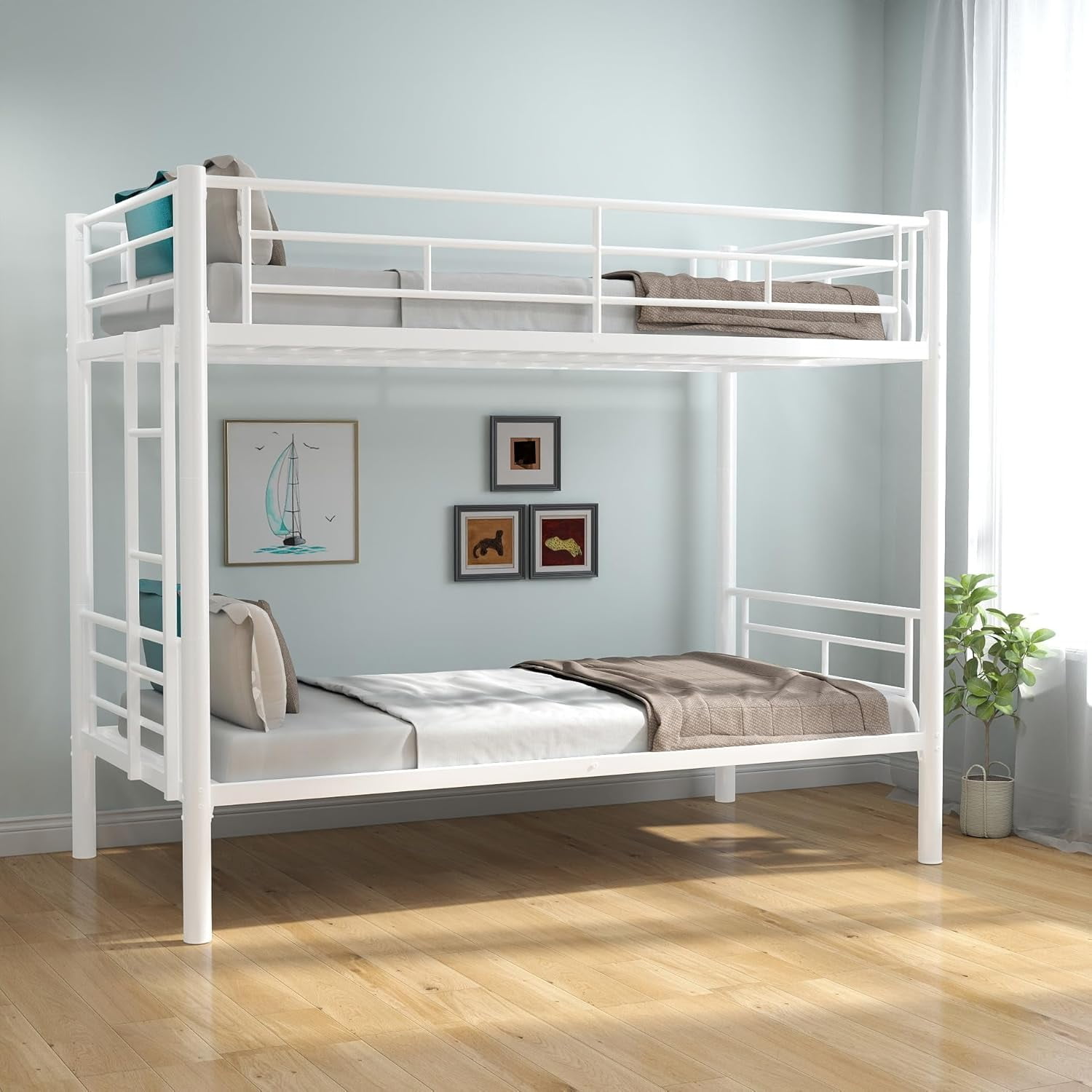 Twin Over Twin Metal Bunk Bed, Industrial Twin Bunk Beds Frame with ...