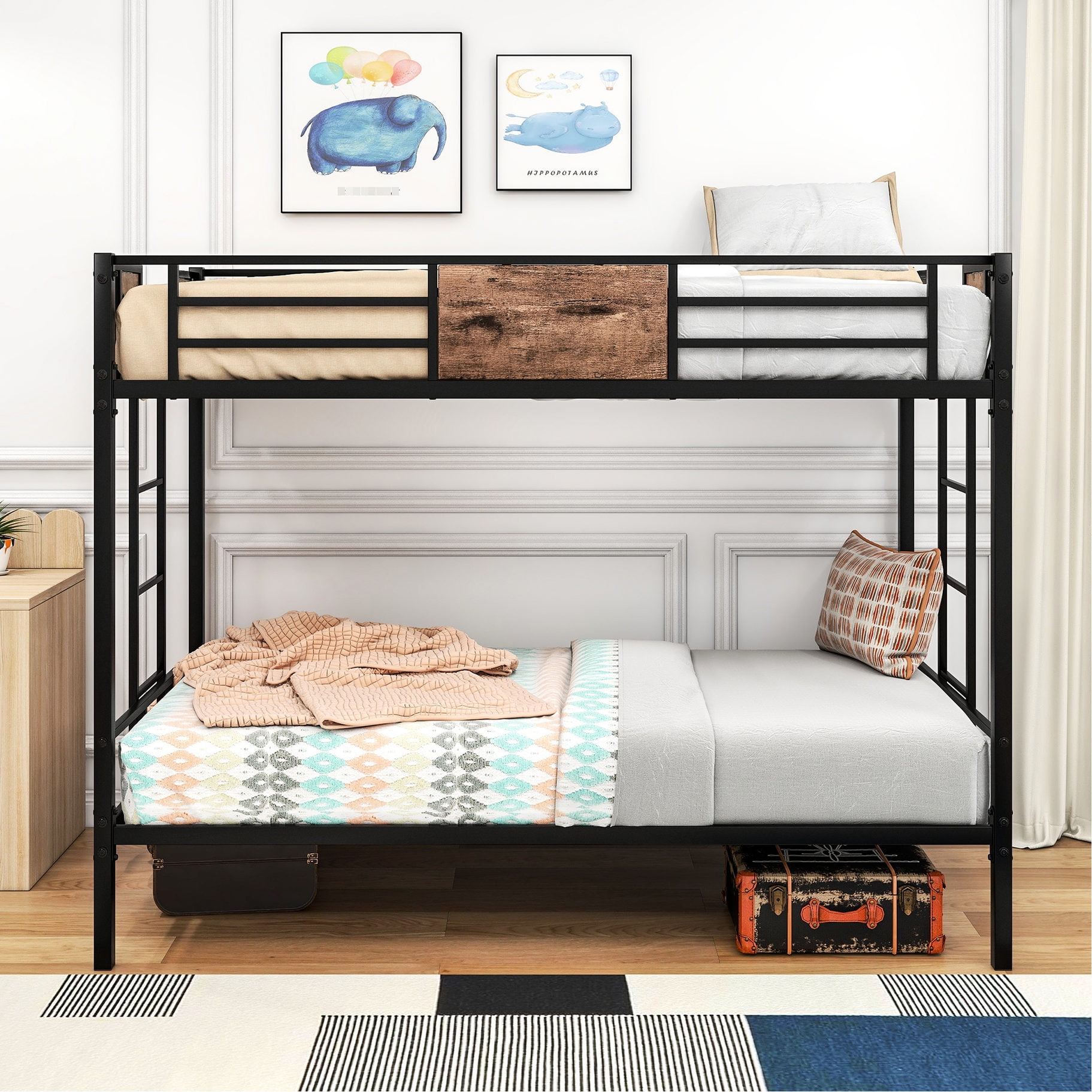 Twin Twin Metal Bunk Bed | Sturdy Structure, 400 lbs Load | Noise-Free ...