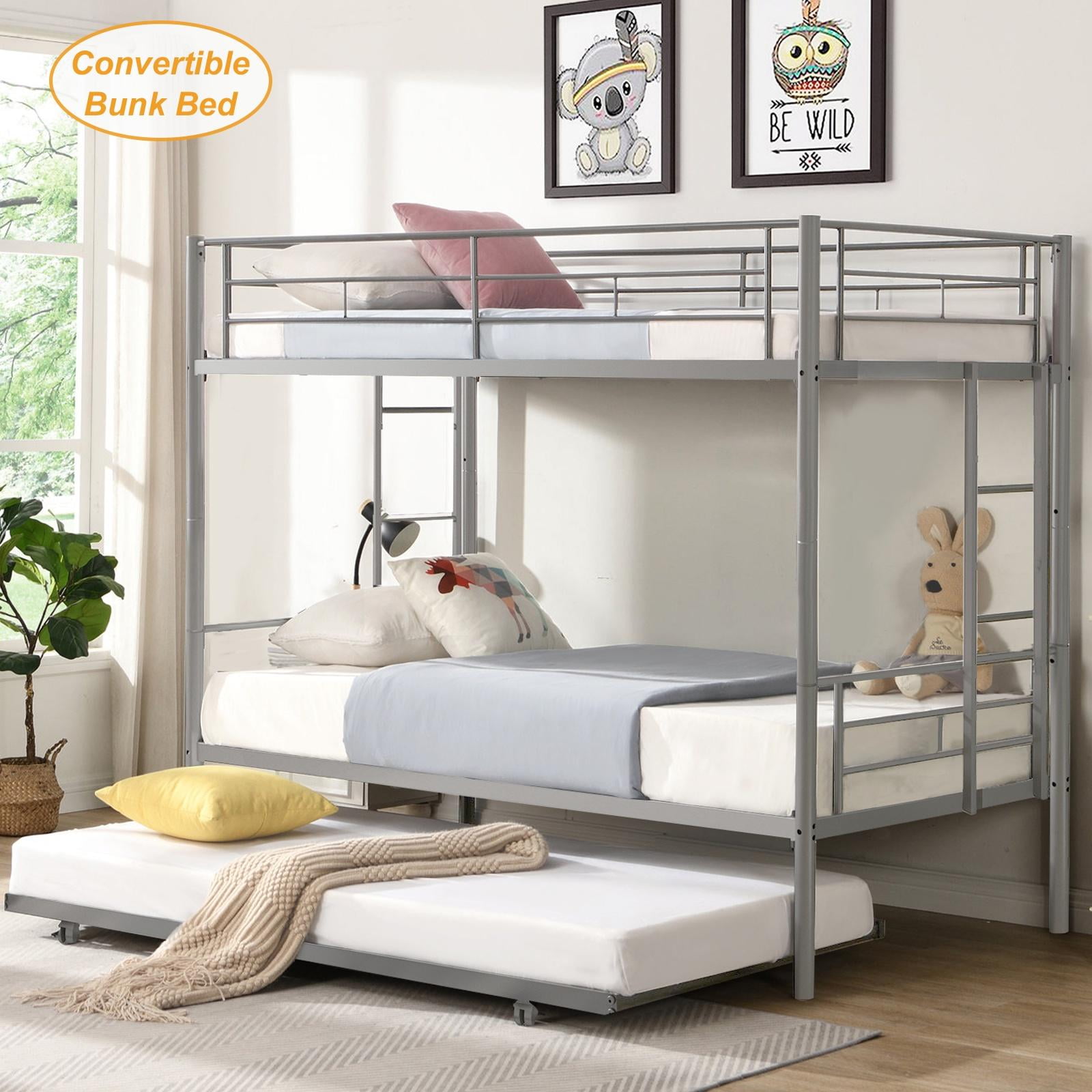 Twin Over Twin Metal Bunk Beds with Trundle, Paproos Convertible Metal ...
