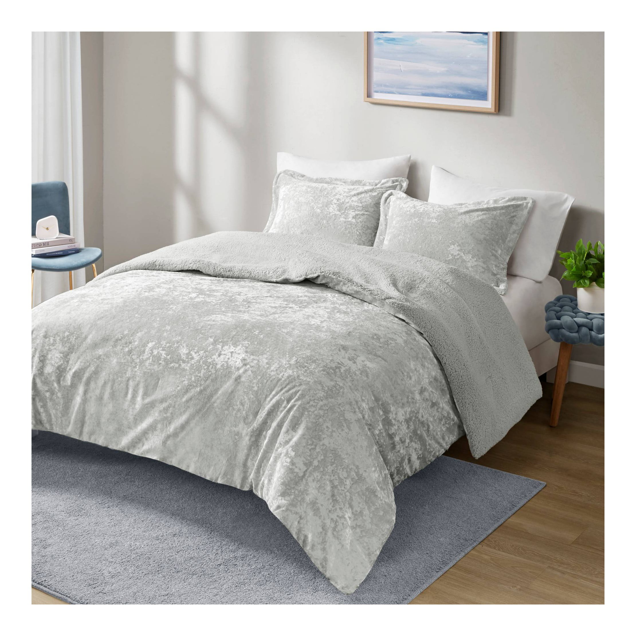 Twin/Twin XL Arabella Crushed Velvet to Faux Shearling Soft Reversible ...