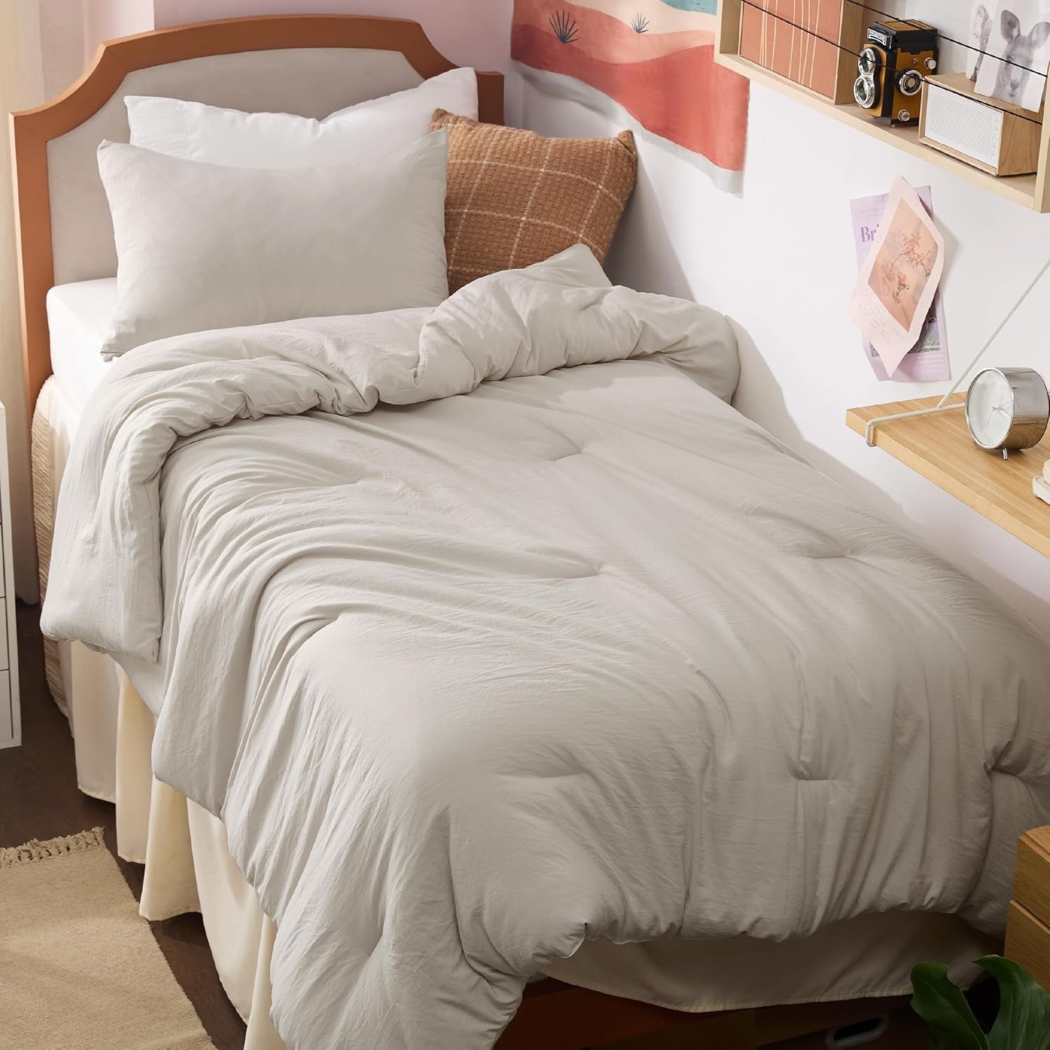 Twin/Twin XL Comforter Set, Beige Soft Prewashed Bedding for All Seasons, 2 Pieces GentleSoft ...