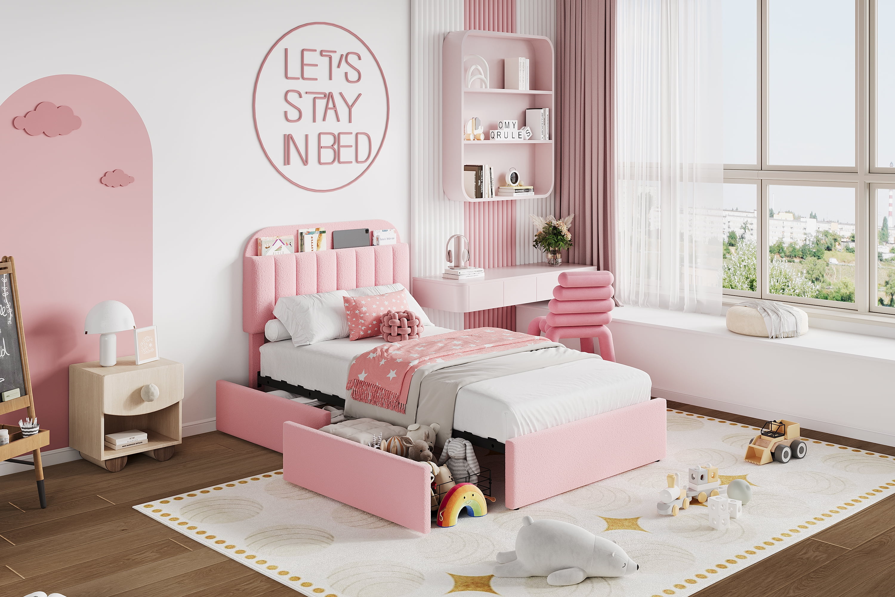 Twin/Twin XL/Full/Queen Size Bed Frame with Storage Headboard, Girls ...