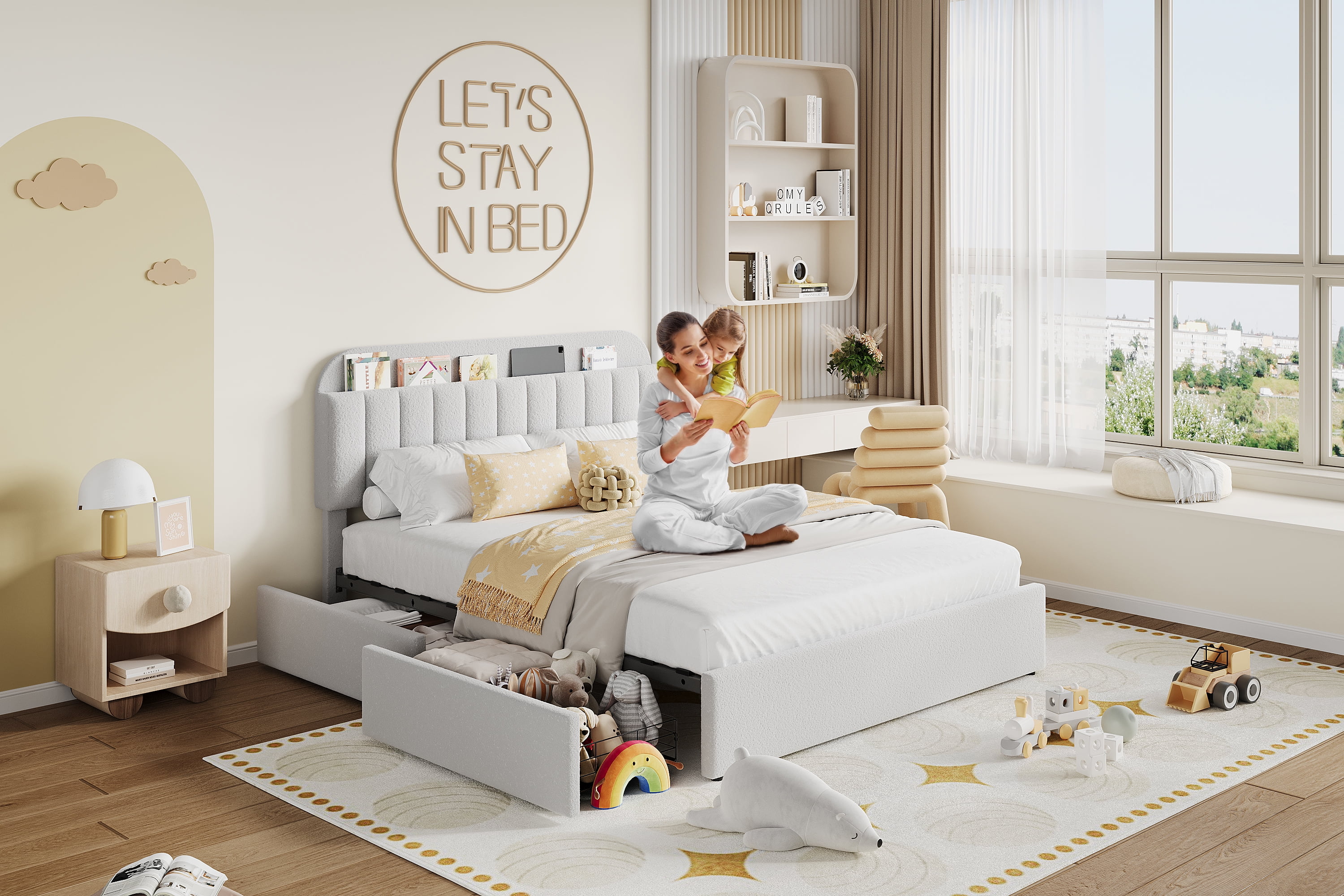 Twin/Twin XL/Full/Queen Size Bed Frame with Storage Headboard, Girls ...