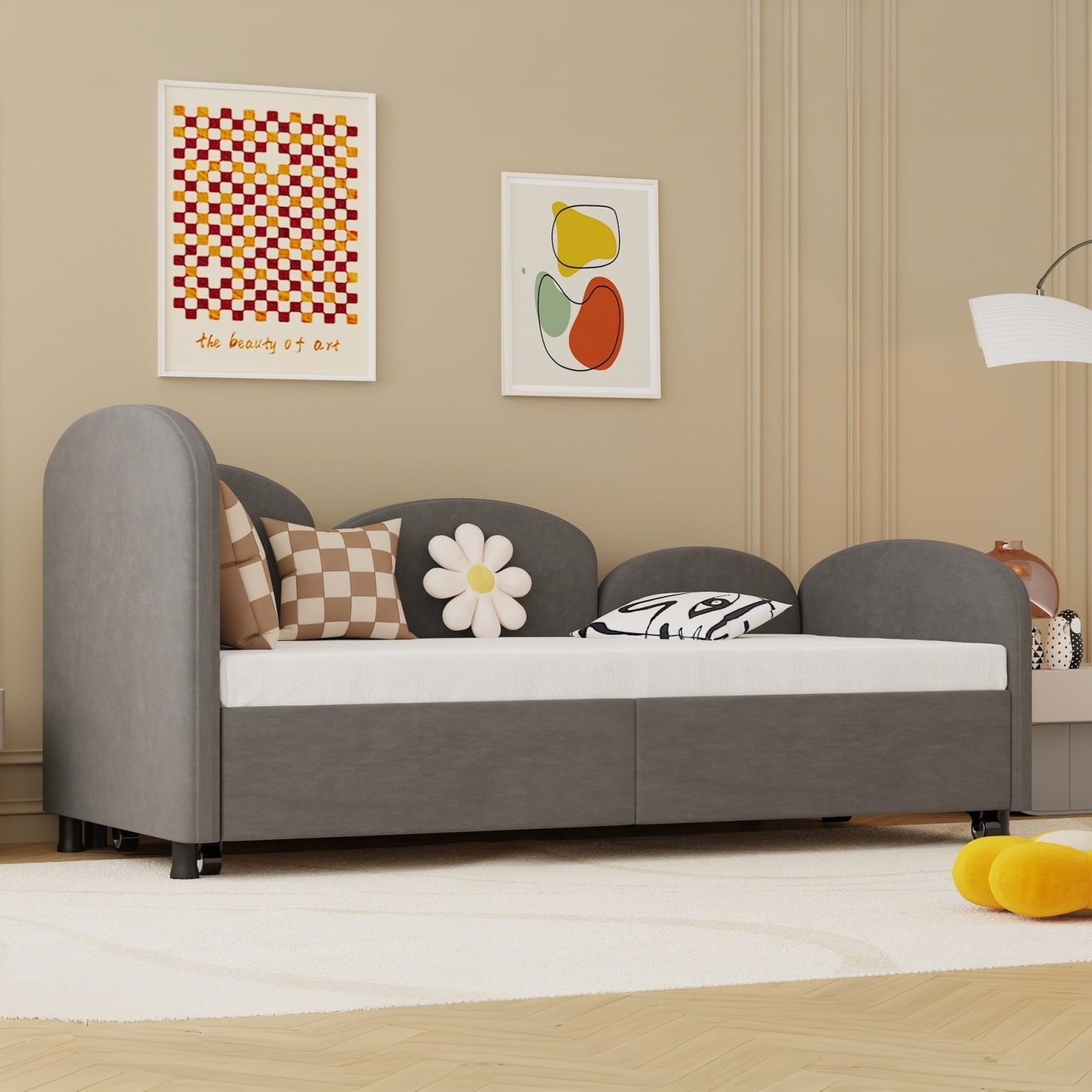 Twin Upholstered Daybed with Storage Drawers & Underbed Trundle, Modern ...