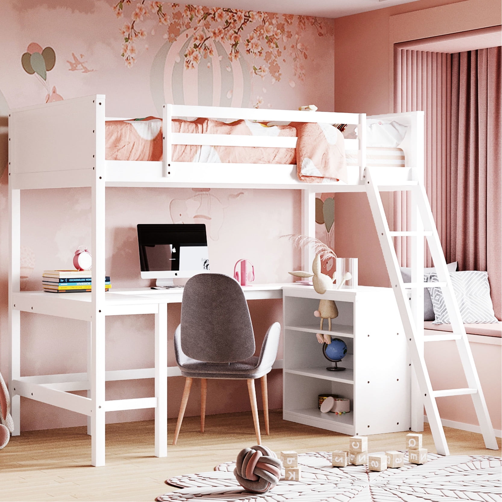 Twin White Loft Bed with Storage Desk | Simple Assembly in 40 Minutes ...