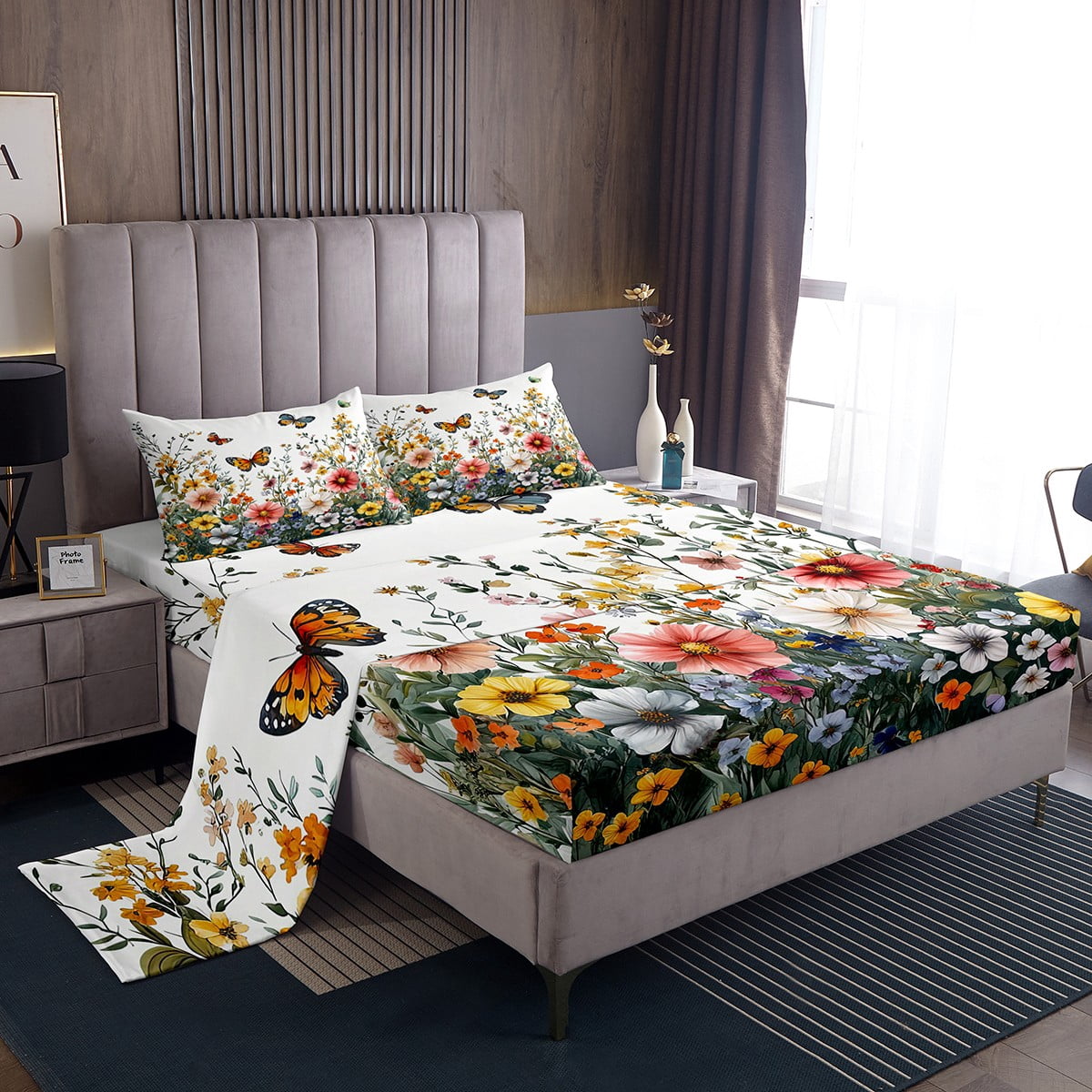 Twin Wildlife Bed Sheets Set,Flower Sheet Set,Flying Butterfly Sheets ...