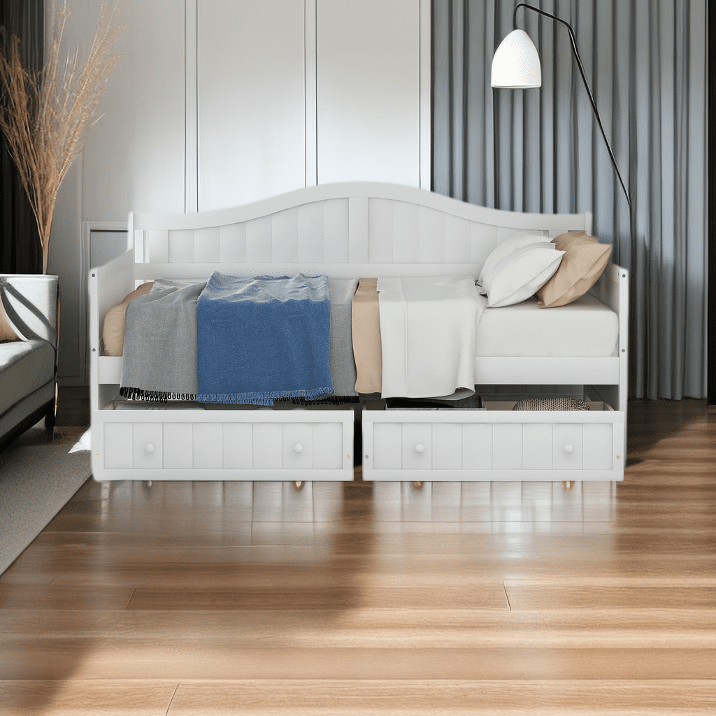 Twin Wooden Daybed with 2 Drawers, Sofa Bed for Bedroom Living Room,No ...