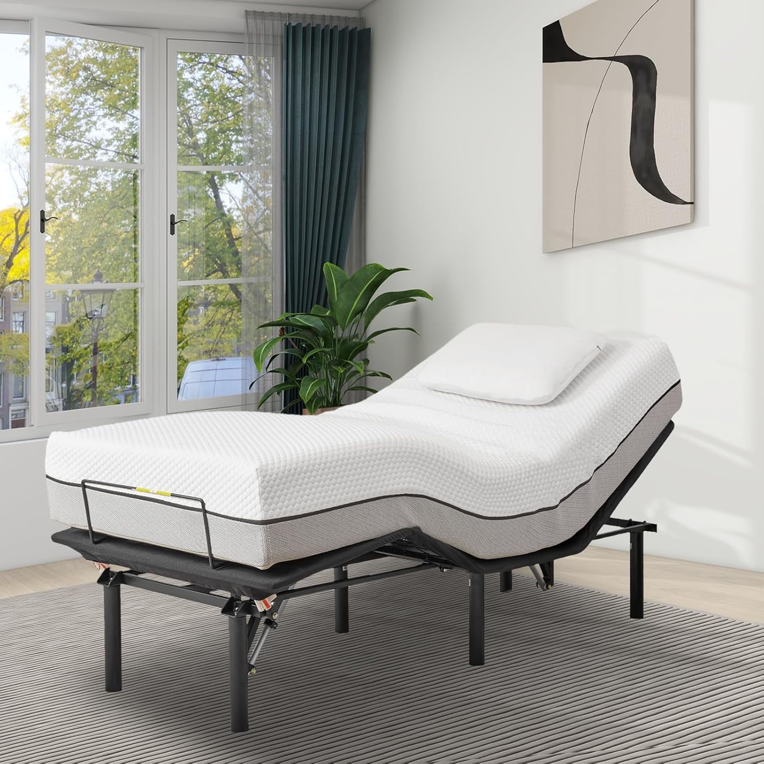 Twin XL Adjustable Bed Frame, Bed with Wireless Remote Control, Electric Bed Frame with Head and ...