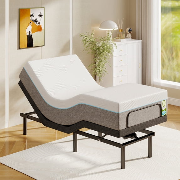 Twin XL Adjustable Bed Frame with Mattress,12 Inch White Gel Memory ...