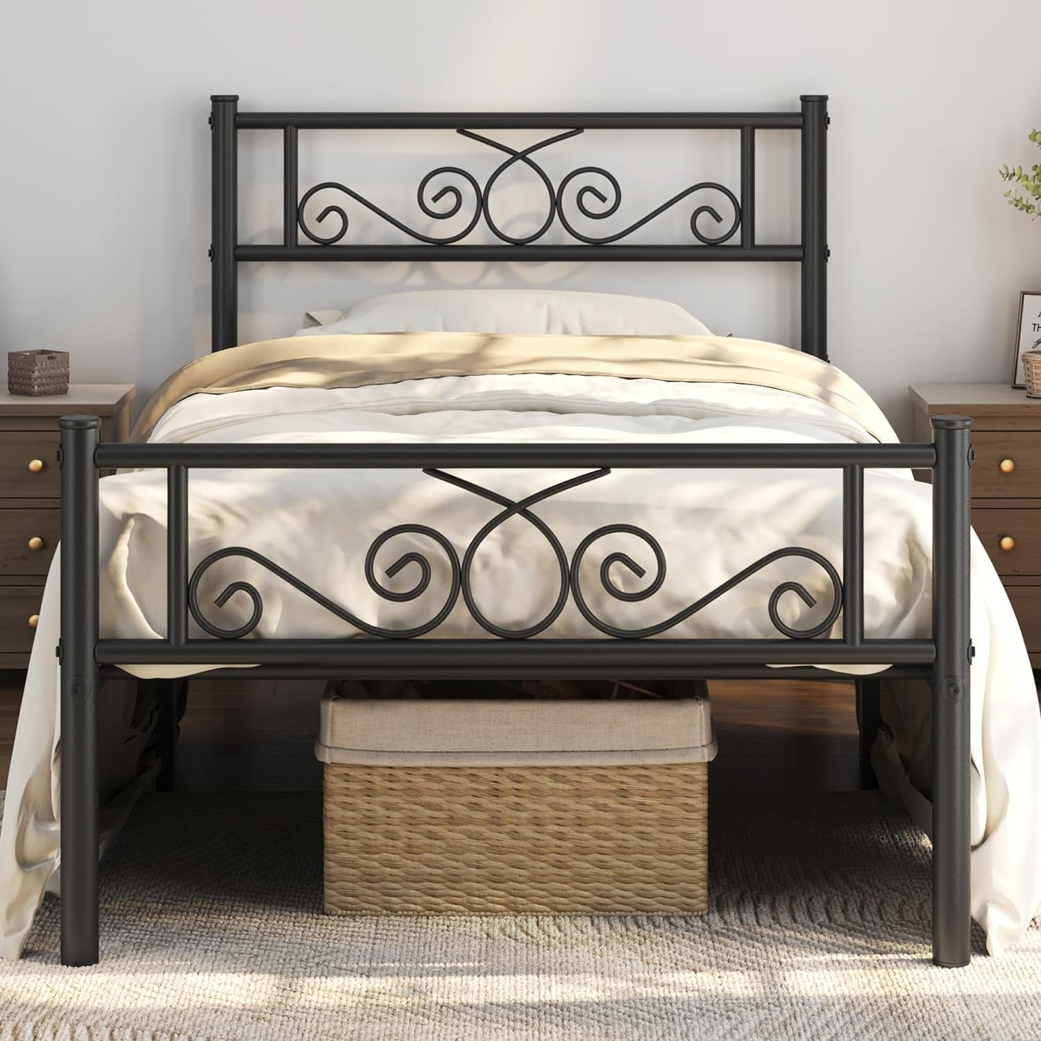 Twin XL Bed Frames Metal Platform Bed with Headboard and Footboard No ...