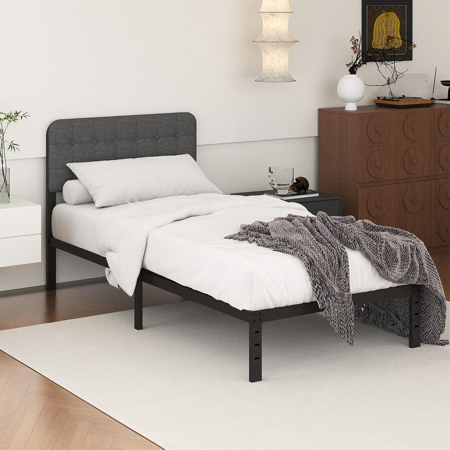 Twin XL Bed Frames with Upholstered Headboard, 12 Inch Twin XL Metal Bed Frame No Box Spring ...